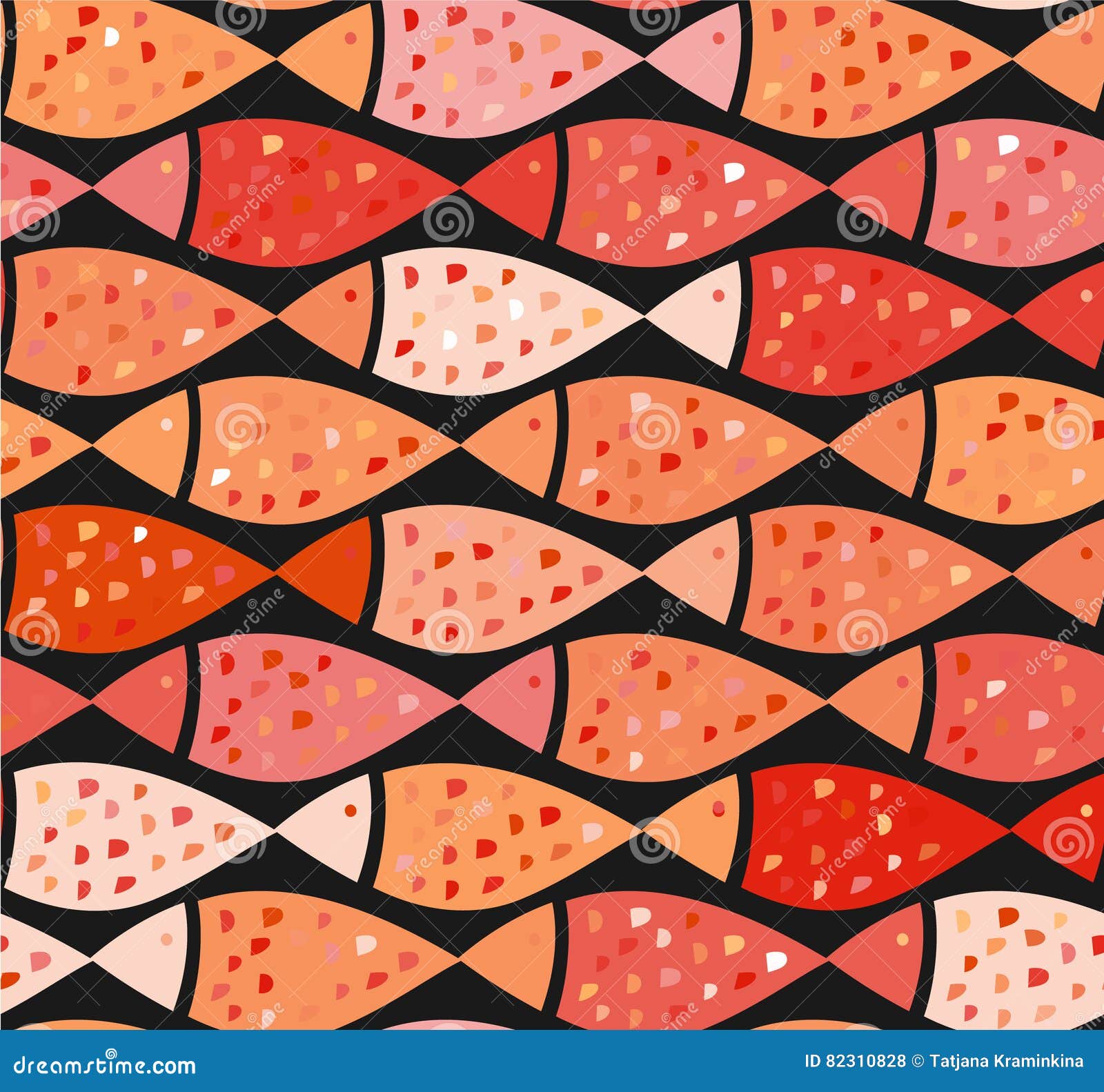 Orange Vector Seamless Pattern with Fishes, Fully Editable Eps 8 File ...