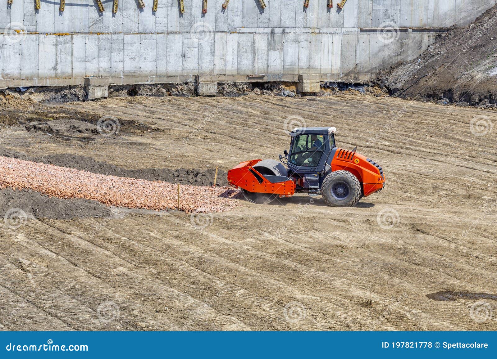 Orange Vibratory Roller Compactor Stock Photo - Image of earthworks ...