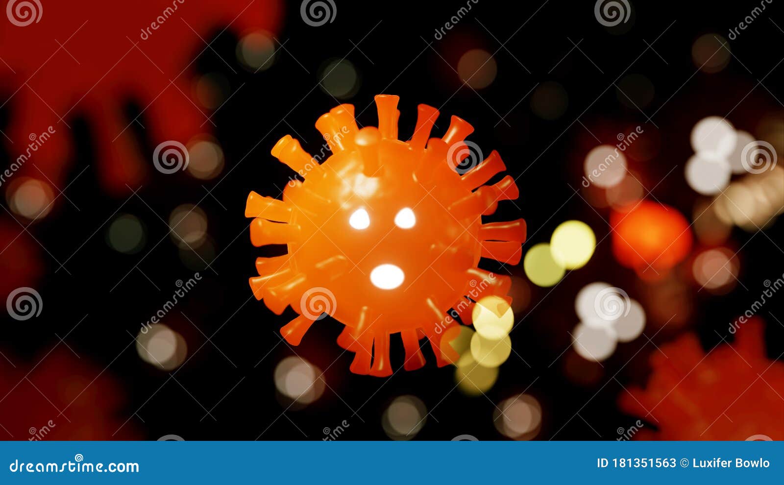 Orange Virus Ball in Bokeh Background Scene. Stock Illustration ...