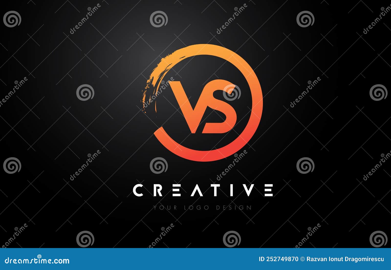 VS Circular Letter Logo with Circle Brush Design and Black Background ...