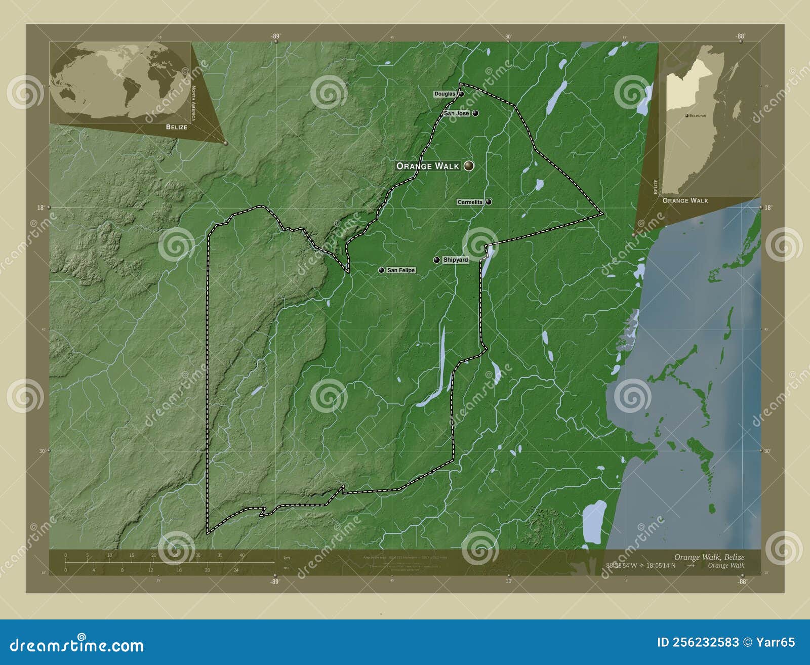 Orange Walk, Belize. Wiki. Labelled Points of Cities Stock Illustration ...