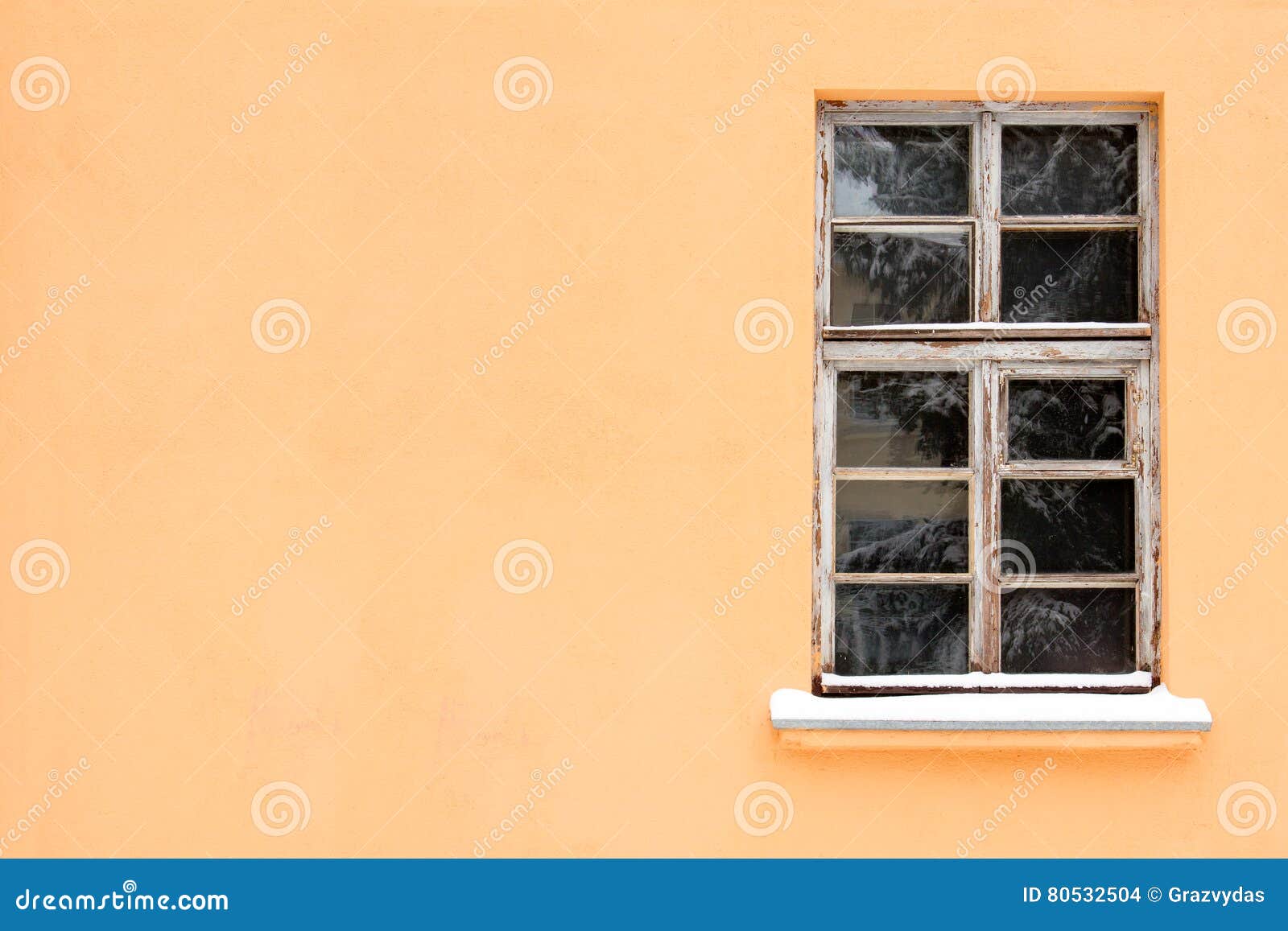 Orange Wall with One Old Window Stock Photo - Image of flat, frame ...