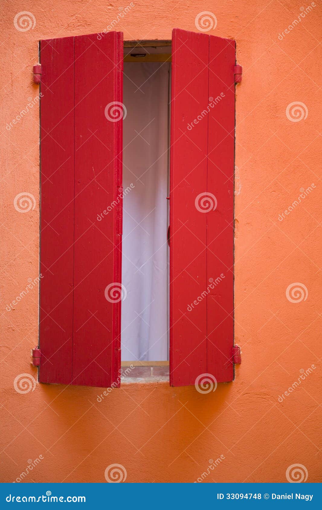 Orange Wall, Red Window Shutter Stock Photo - Image of architectural ...