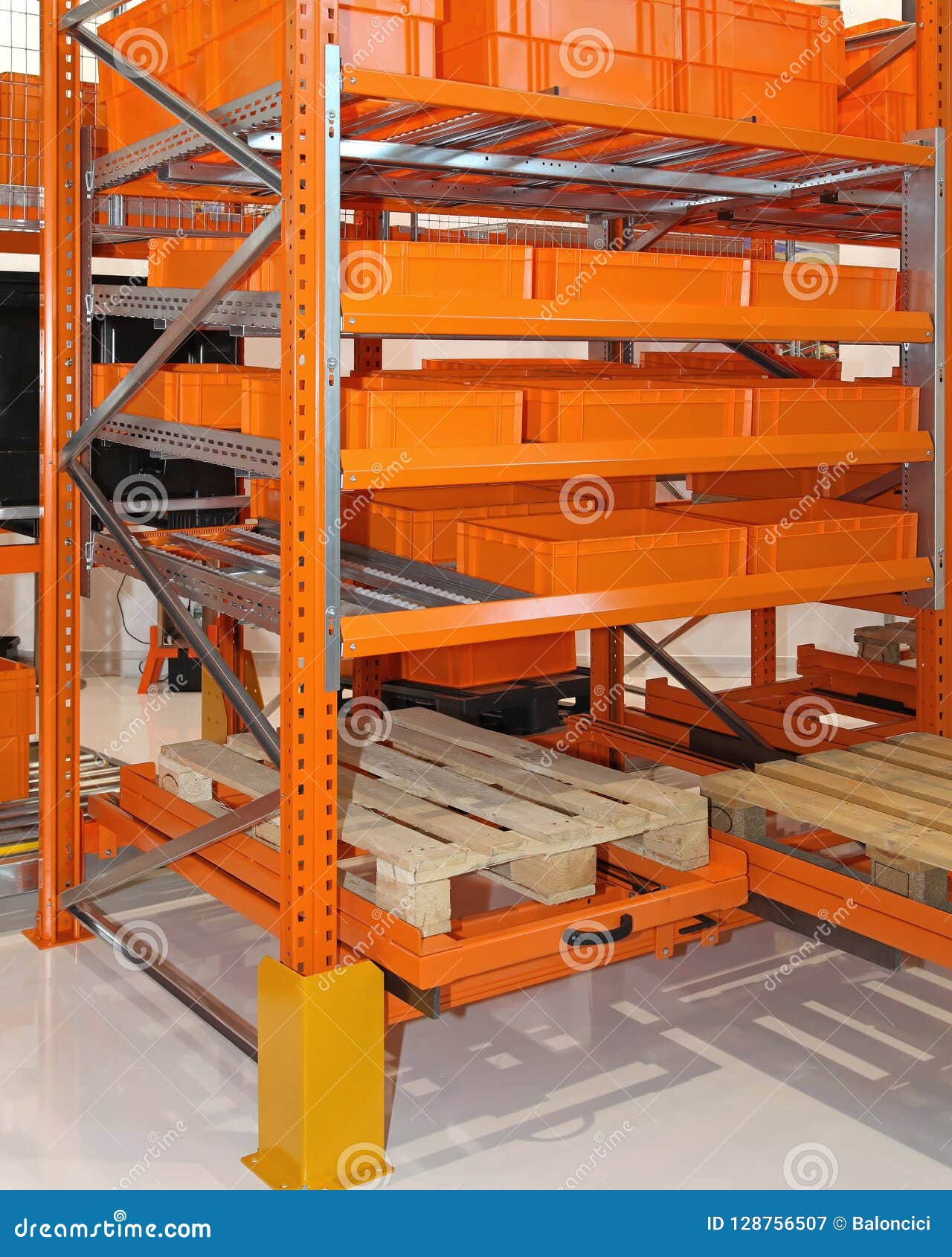 Orange Warehouse Pallet Shelf Stock Image - Image of industry, orange ...