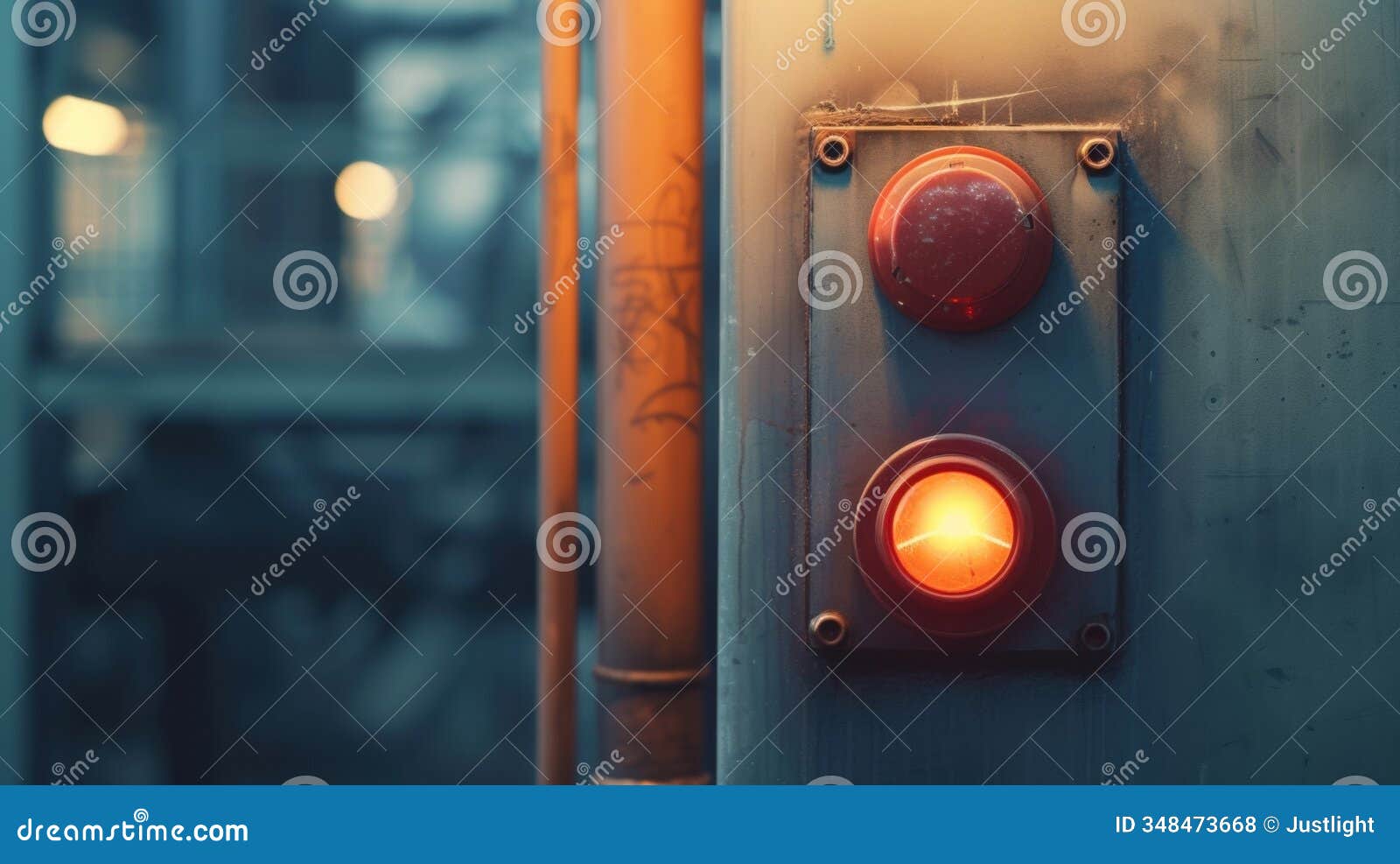 Orange Warning Light Flashing on Control Panel in Industrial Setting ...