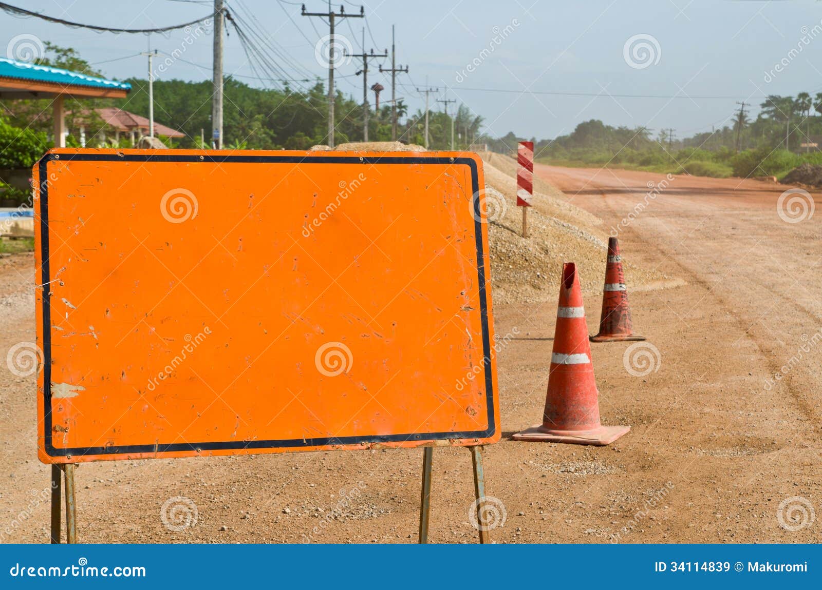 Orange warning sign stock image. Image of road, boundary - 34114839