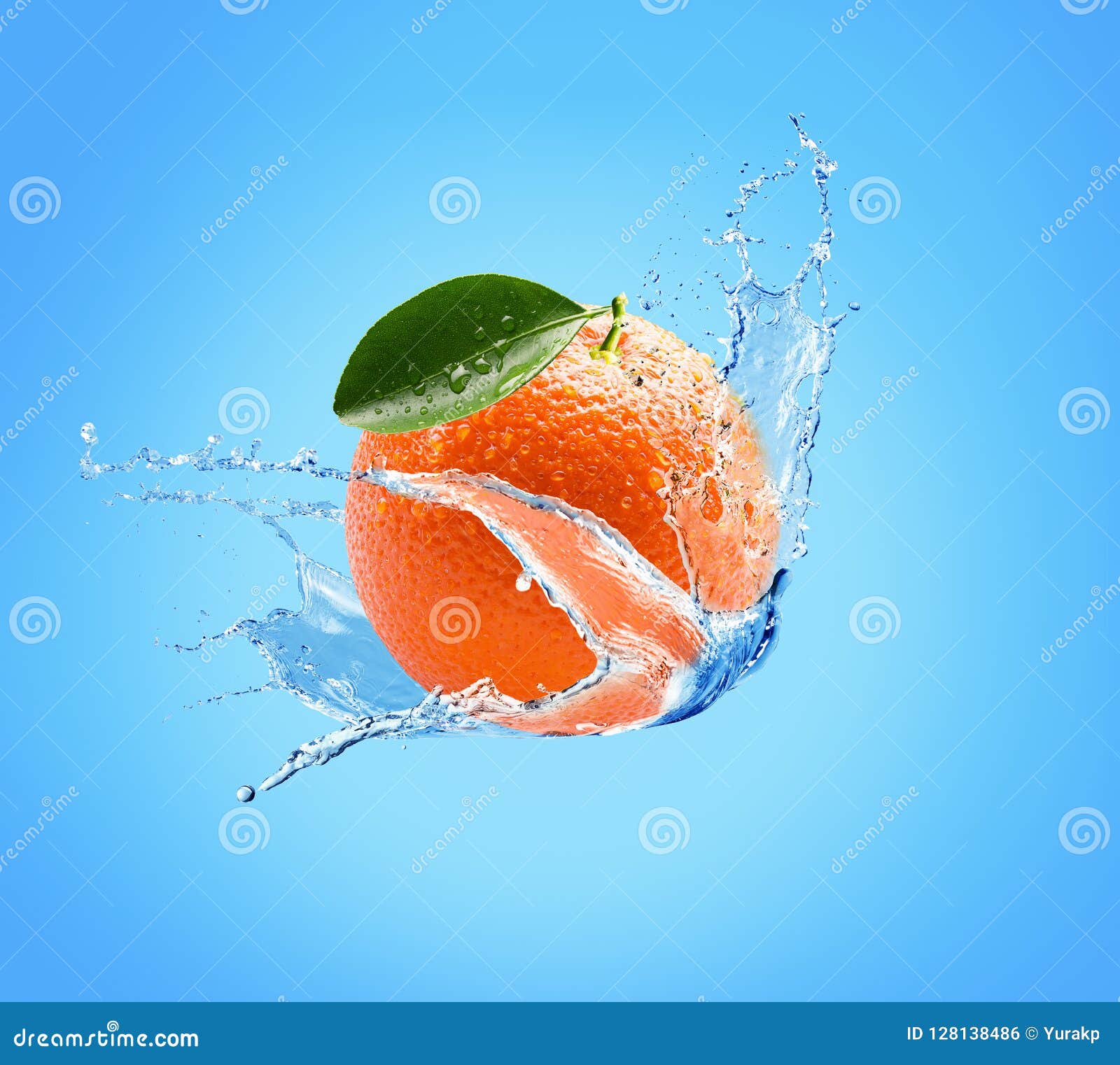 Orange in Water Splash on a Blue Background Stock Photo - Image of ...