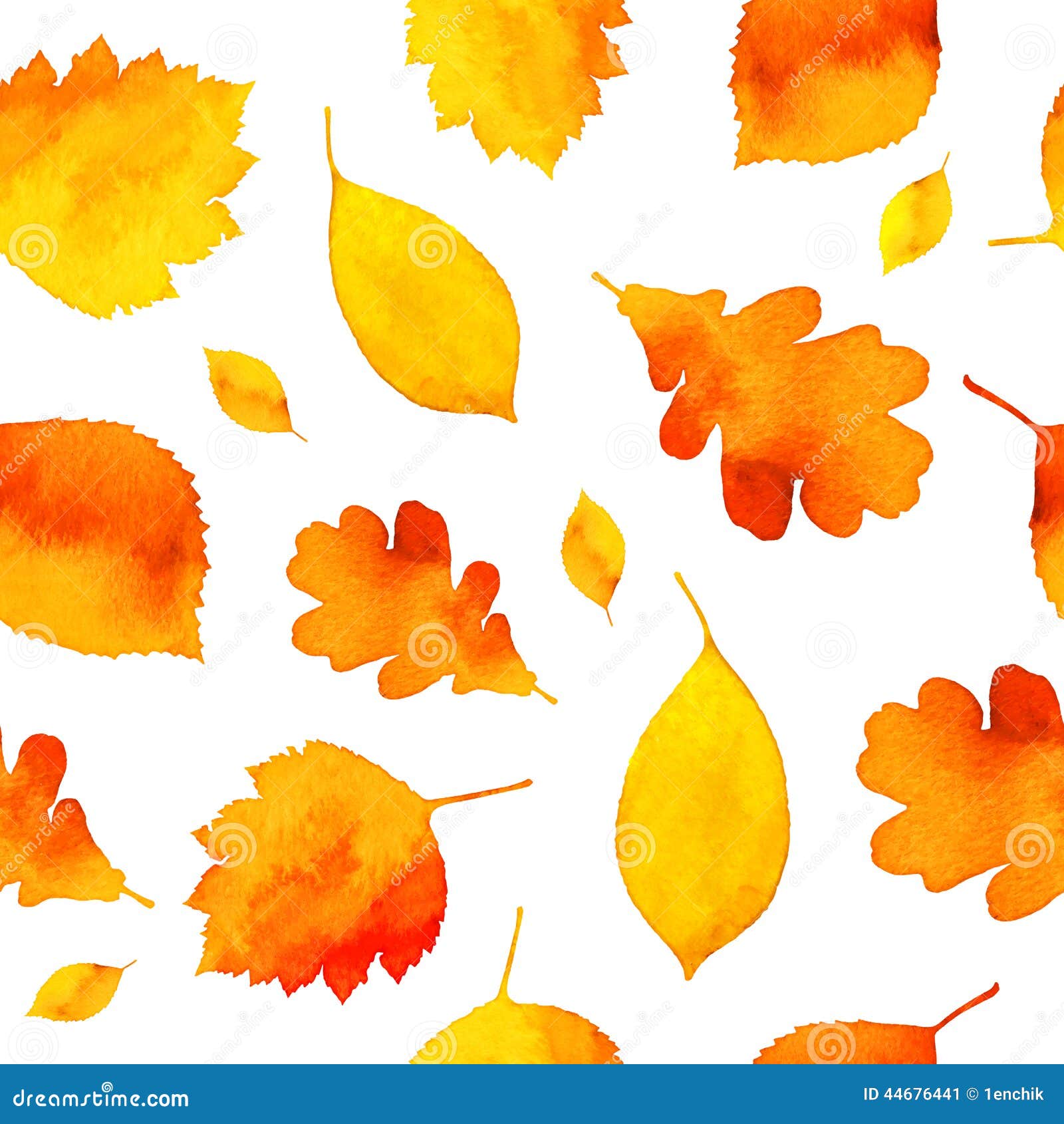 Orange Watercolor Painted Autumn Leaves Seamless Stock Vector ...