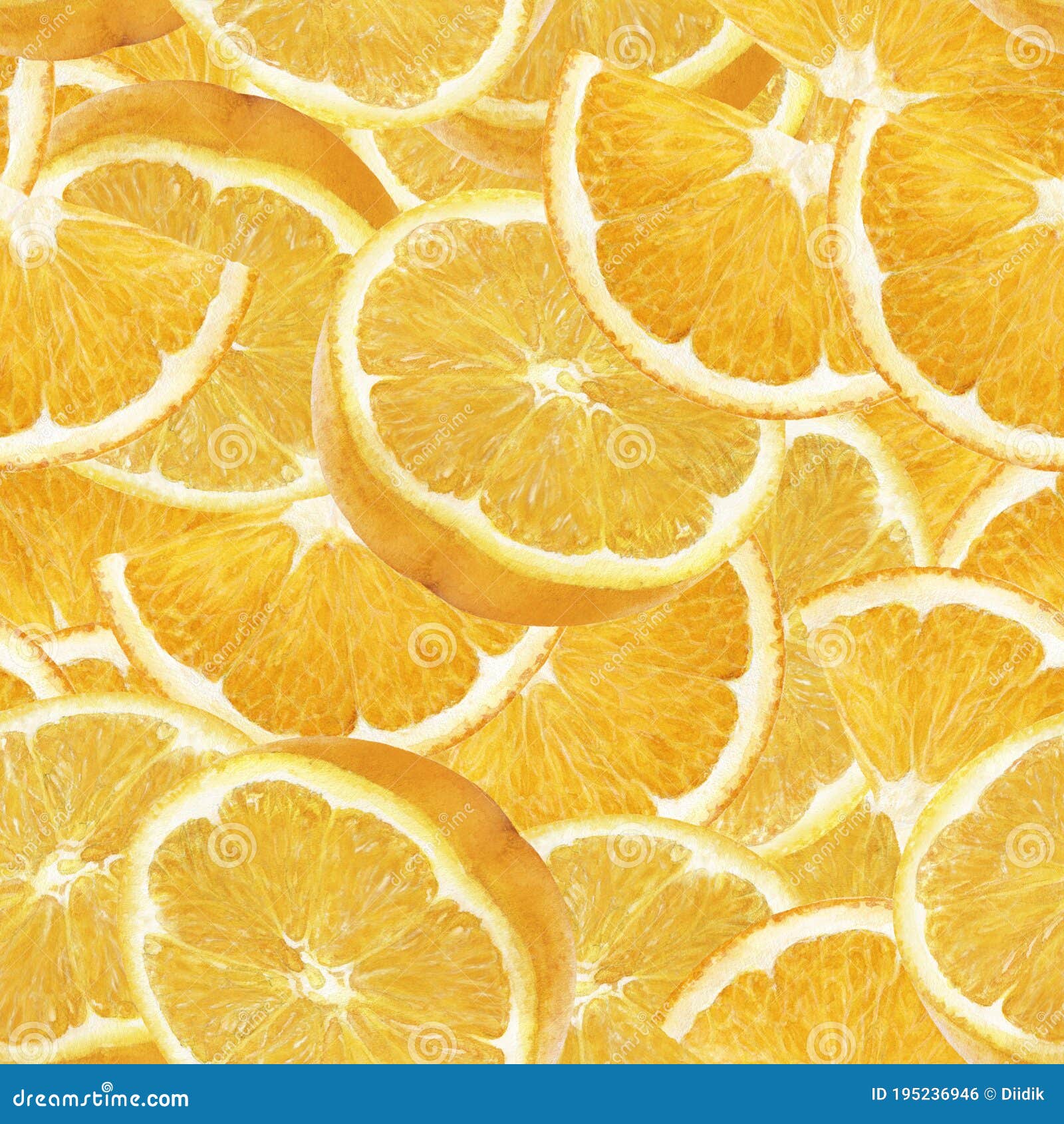 Orange Watercolor Slice Fruit Seamless Pattern. Background Texture ...