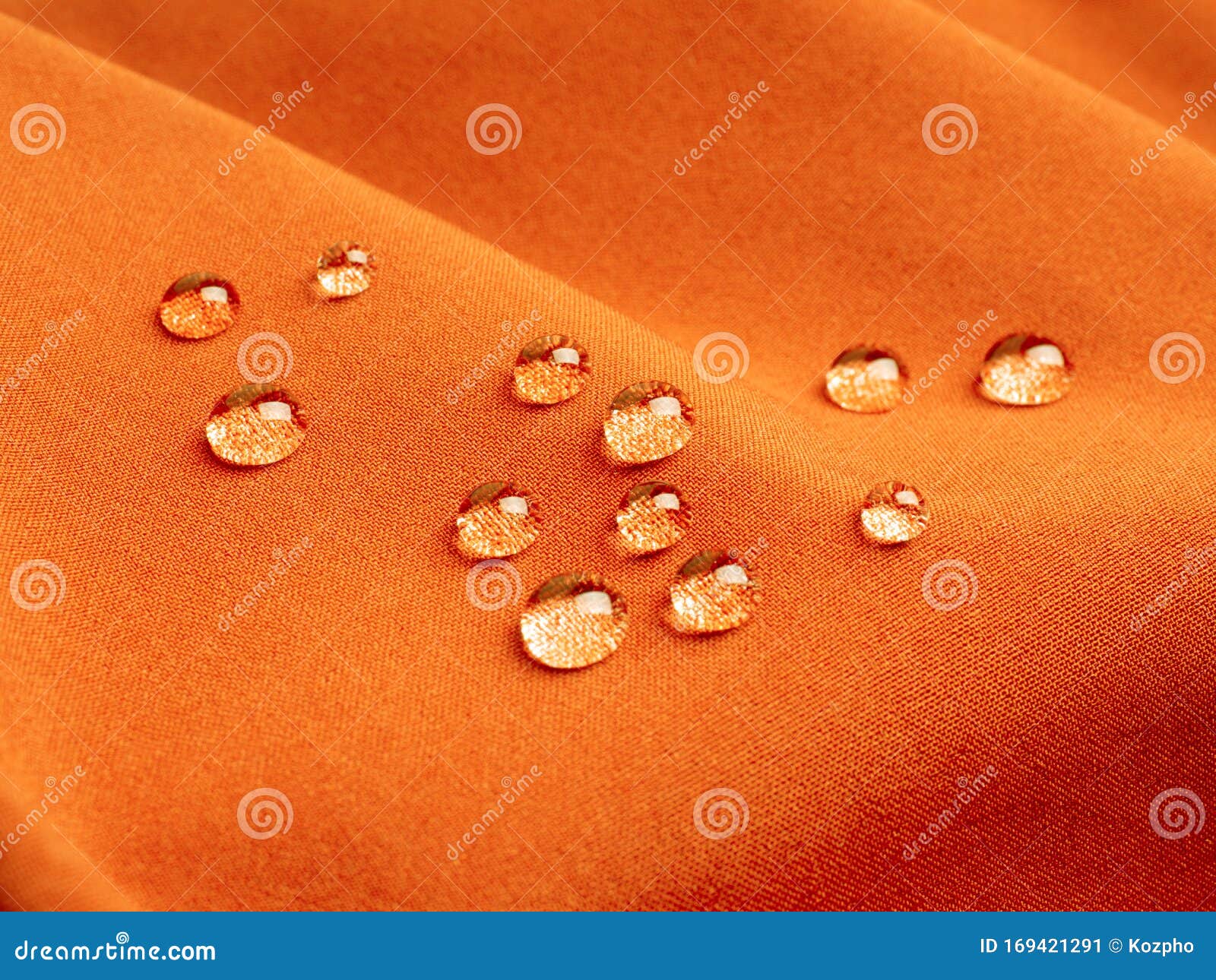 Orange Waterproof Fabric with Water Drops Close Up Stock Image - Image ...