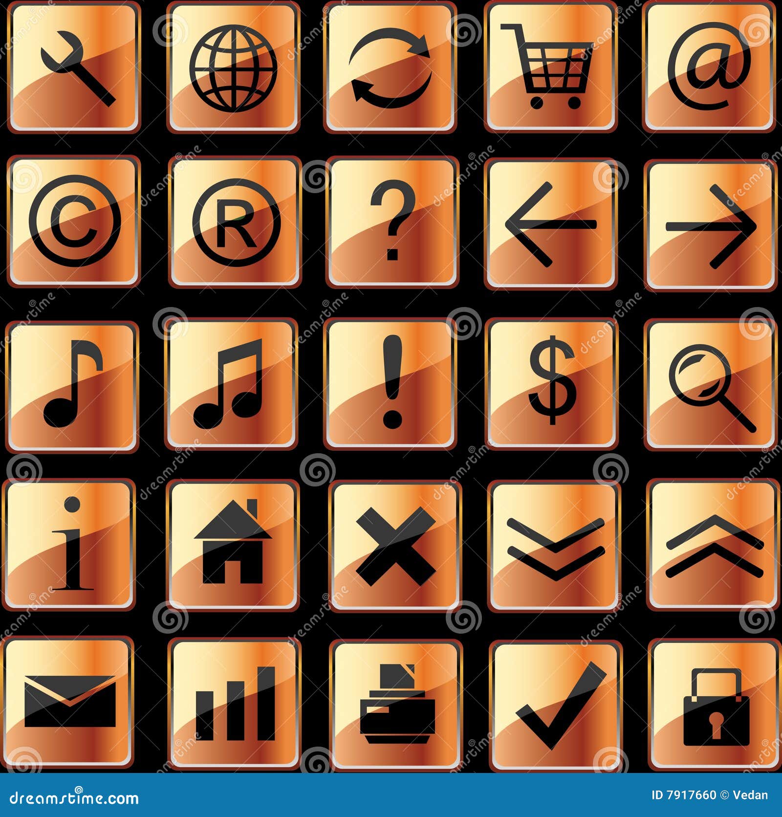 Orange web icons stock vector. Illustration of email, magnifying - 7917660