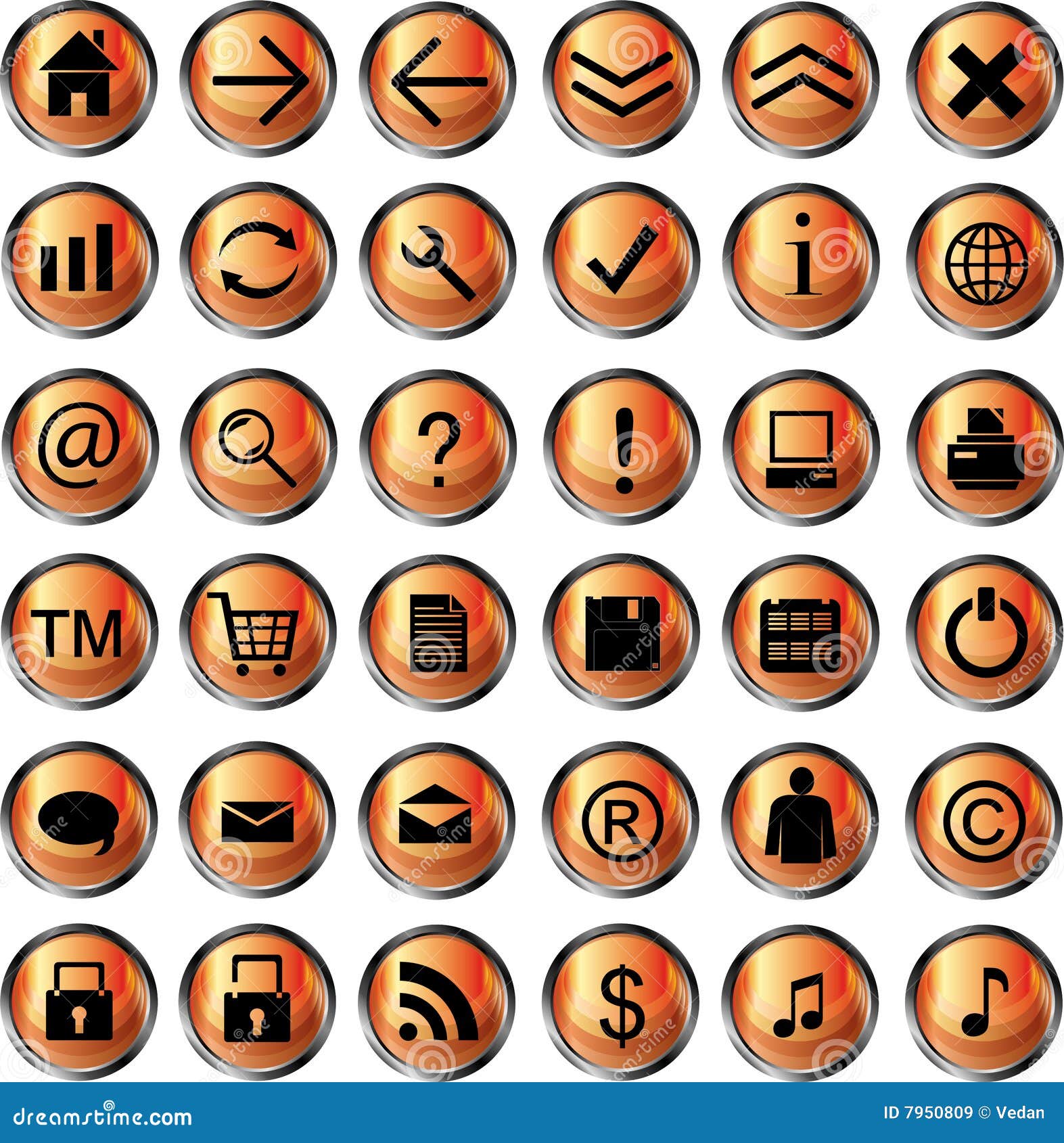 Orange web icons stock vector. Illustration of email, letter - 7950809