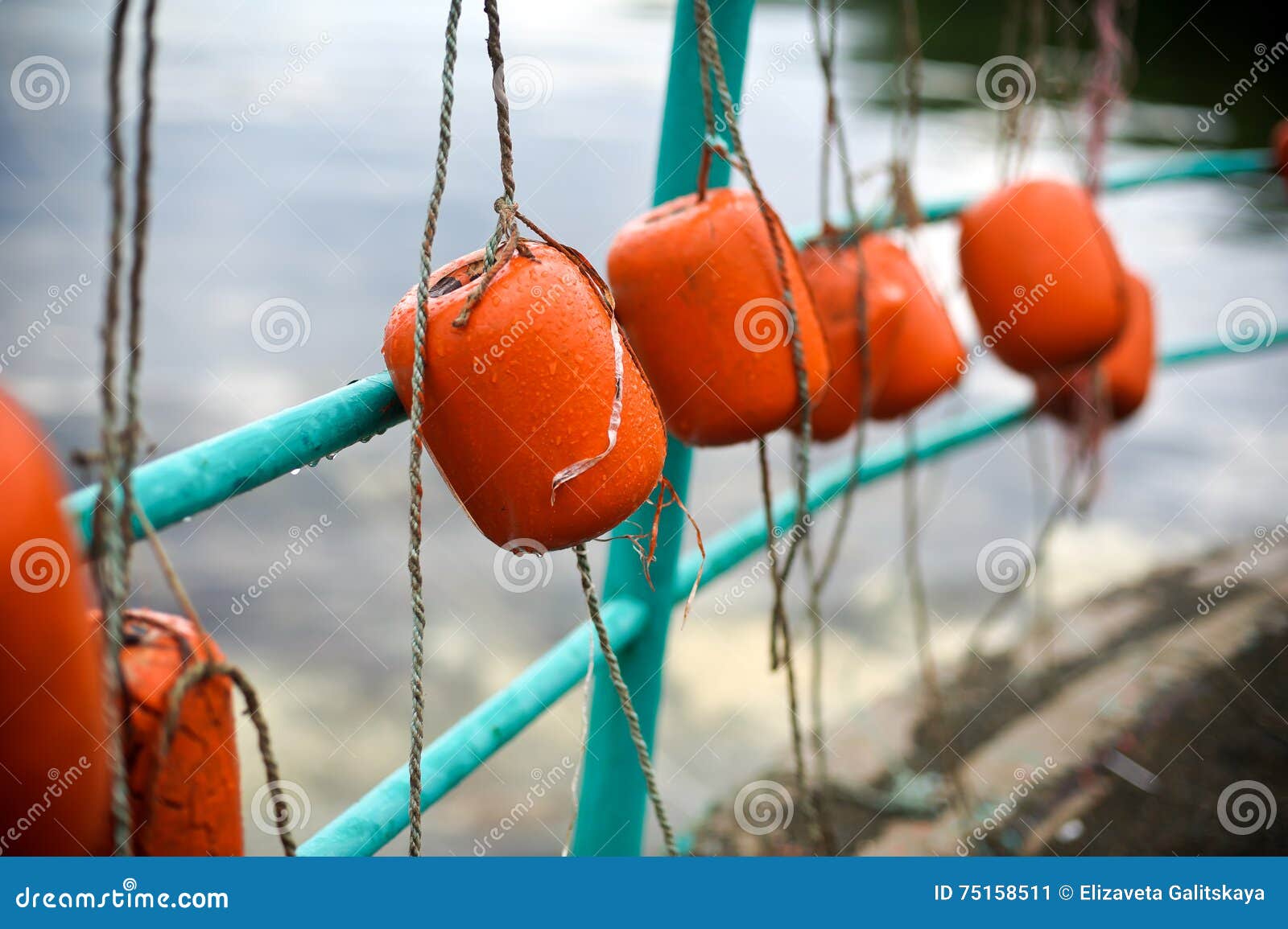 Orange Wet Mooring Buoys at Sea Stock Image - Image of navigation ...