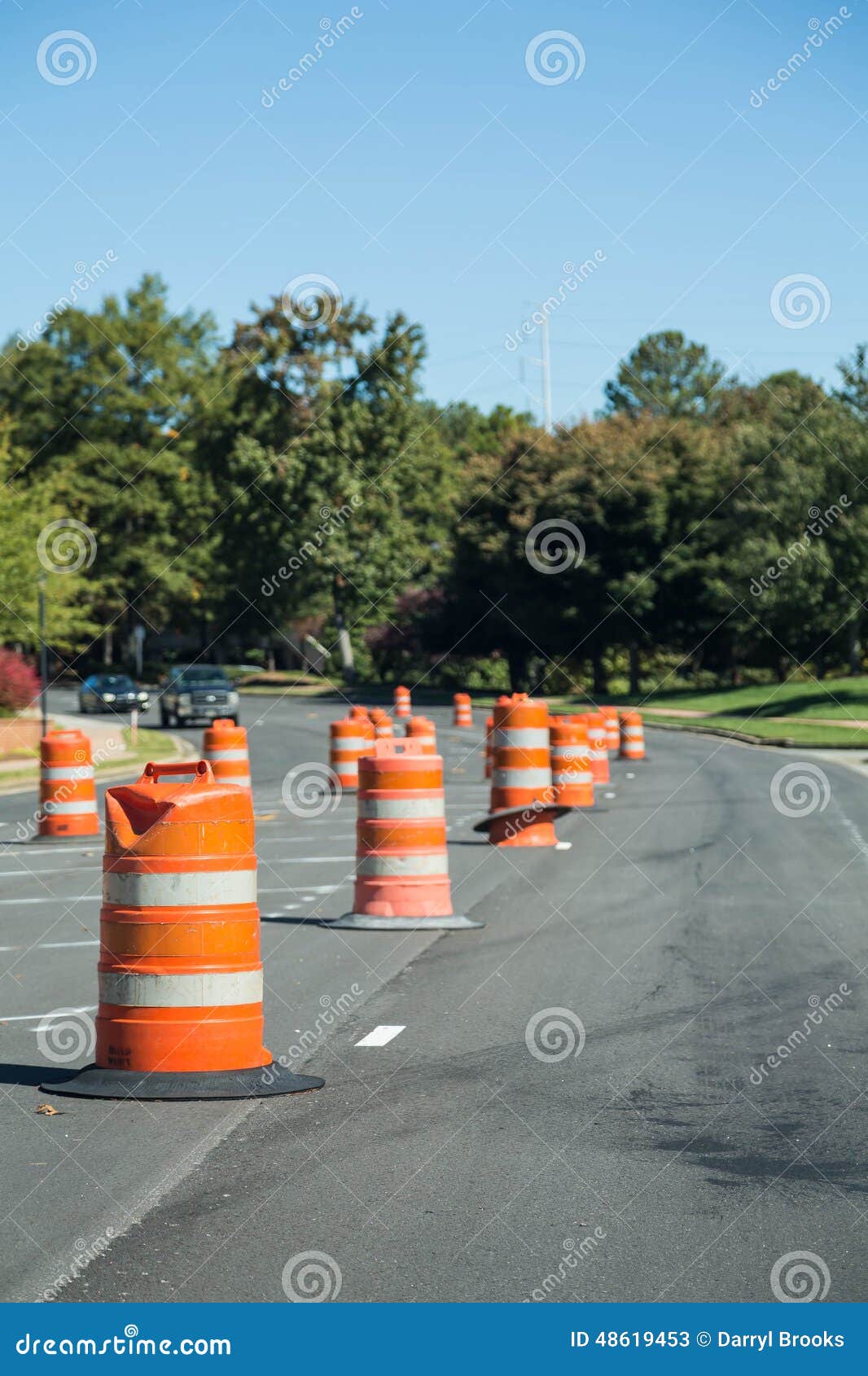 Orange and White Barrels in Traffic Lane Stock Image - Image of highway ...