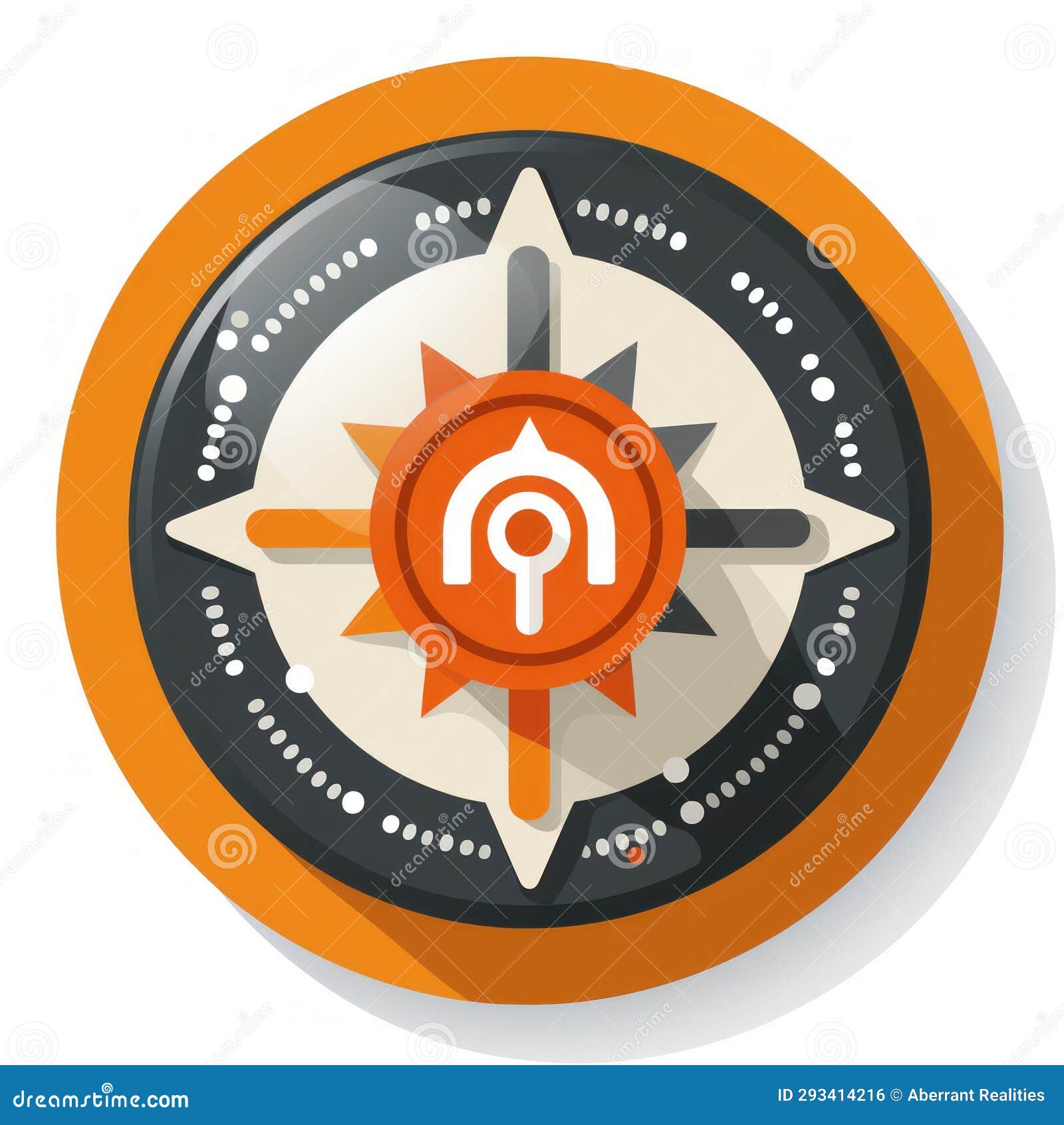 An Orange and White Button with a Compass on it Stock Illustration ...