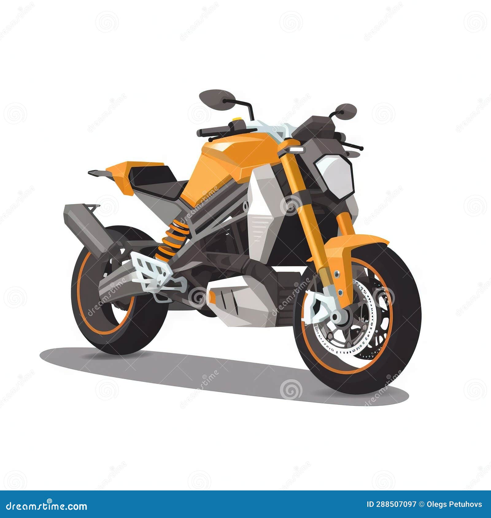 An Orange and White Motorcycle is Shown on a White Background with a ...