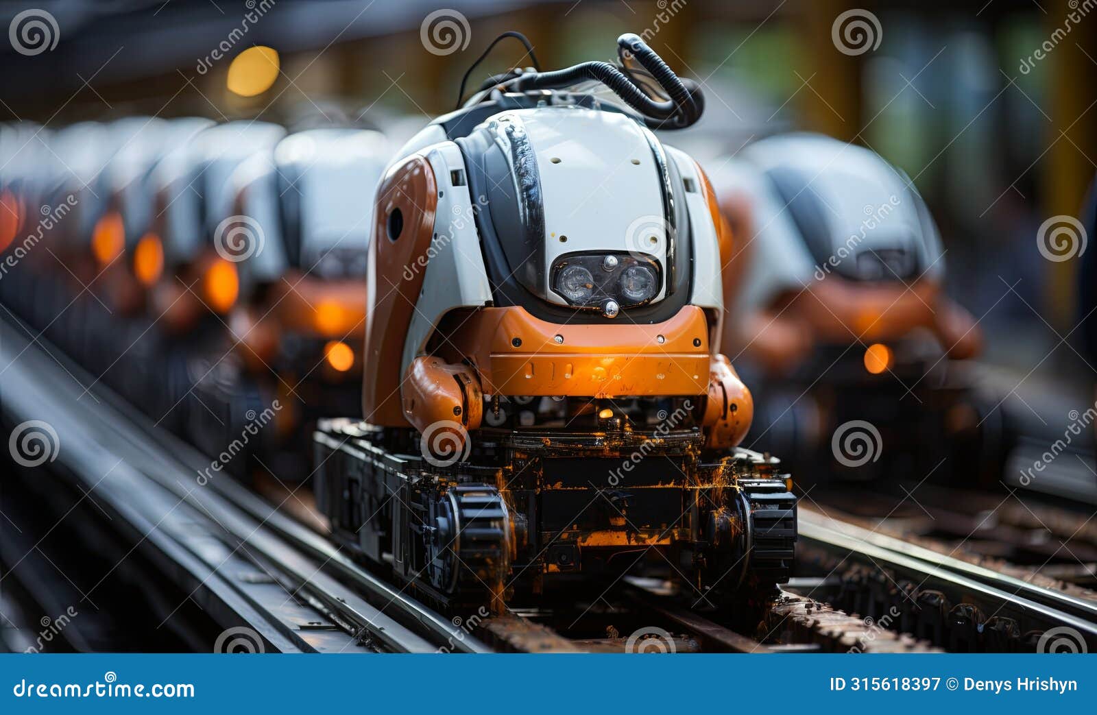 Orange and White Robot on Train Track Stock Image - Image of modern ...