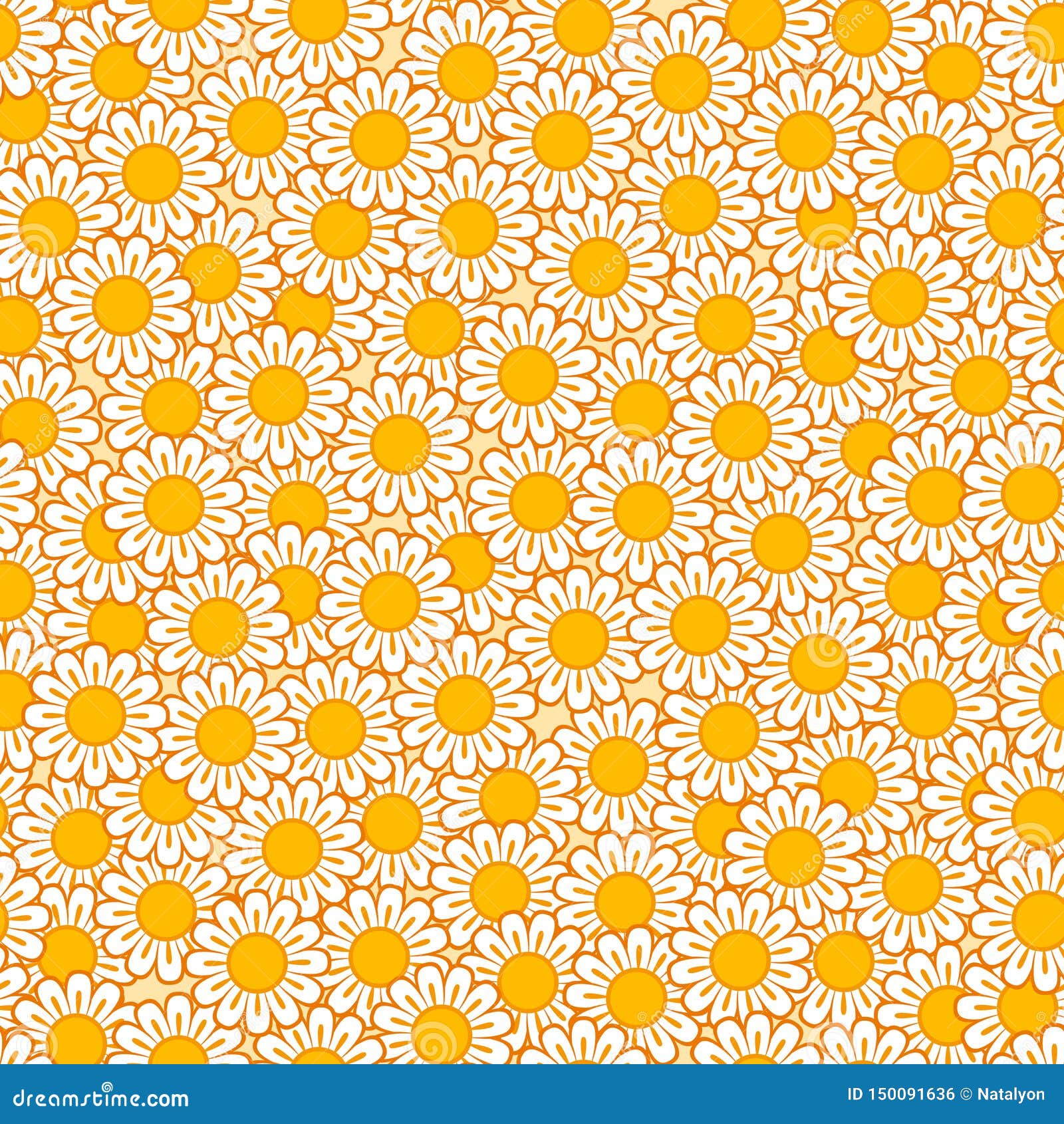 Orange and White Simple Daisy Flowers Seamless Pattern, Vector Stock ...