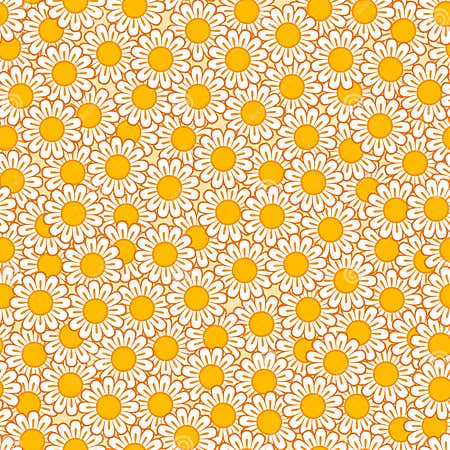 Orange and White Simple Daisy Flowers Seamless Pattern, Vector Stock ...