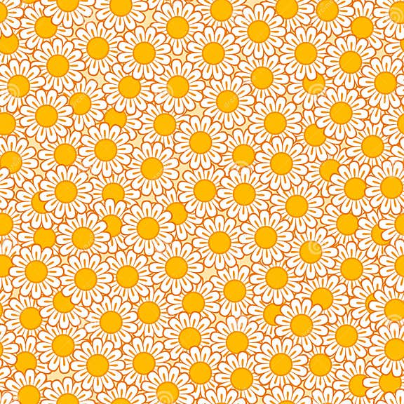 Orange and White Simple Daisy Flowers Seamless Pattern, Vector Stock ...