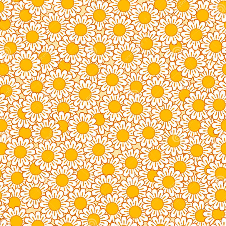 Orange and White Simple Daisy Flowers Seamless Pattern, Vector Stock ...