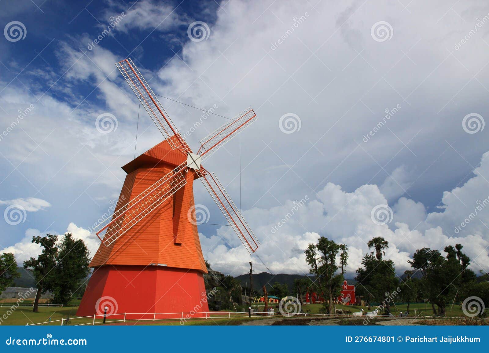 Orange Windmill in the Park with Bright Bluesky Background Stock Image ...