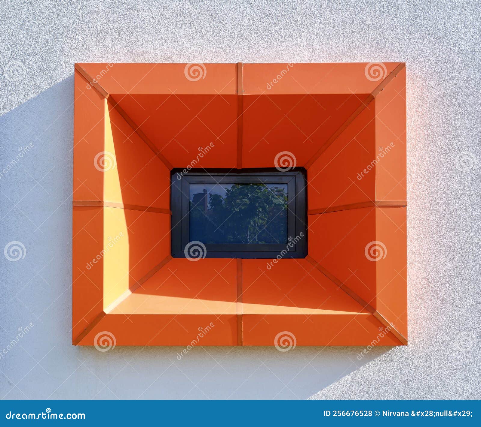 Orange window frame. stock photo. Image of window, wall - 256676528