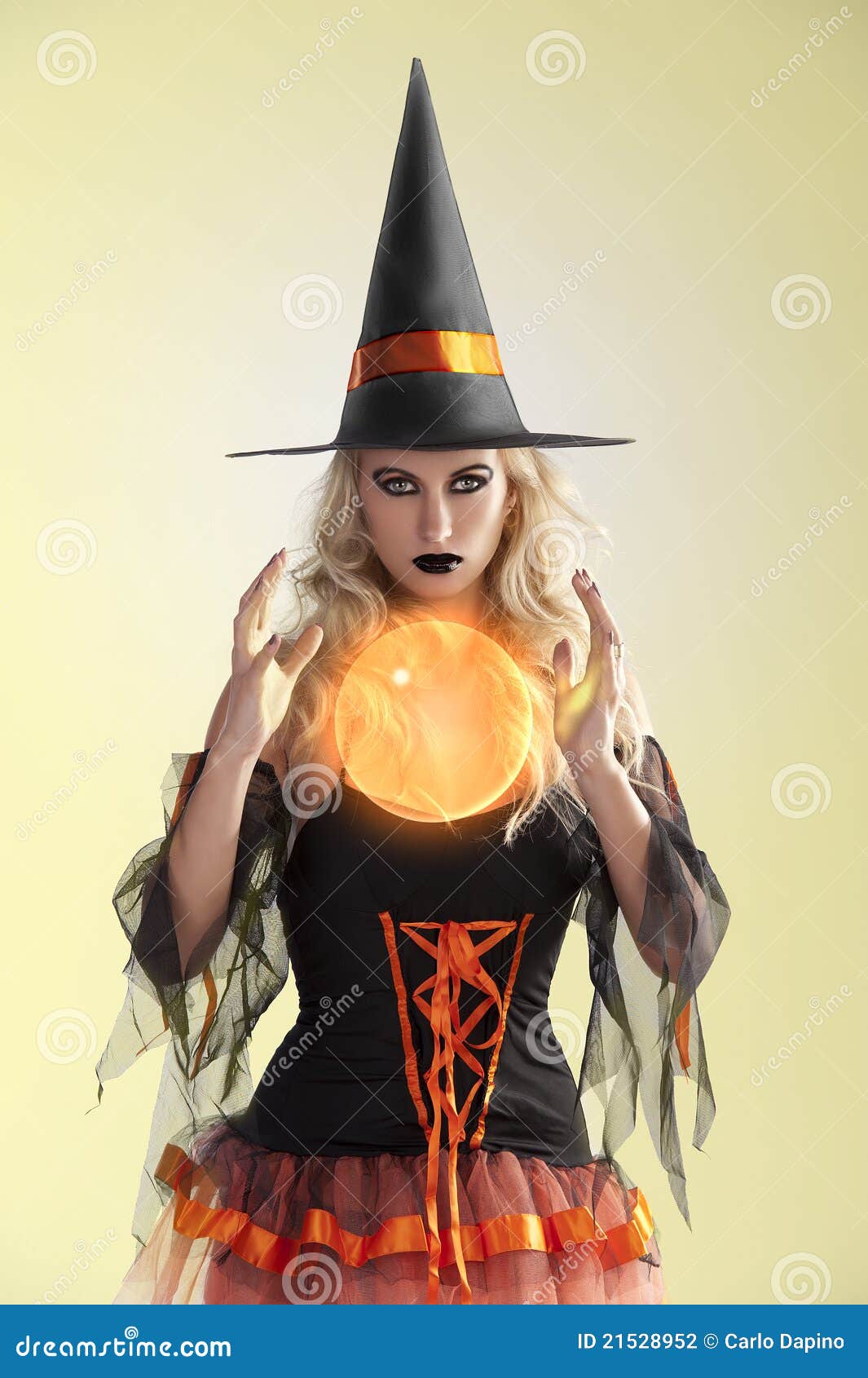 Orange Witch with Orange Crystal Ball Stock Photo - Image of corset ...
