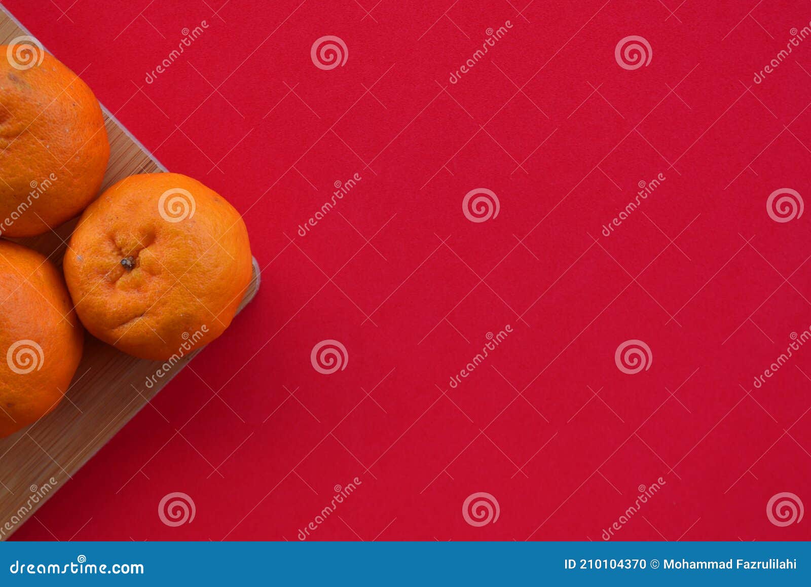 Orange on Wood Plate with Red Background Top View Concept. Stock Photo ...