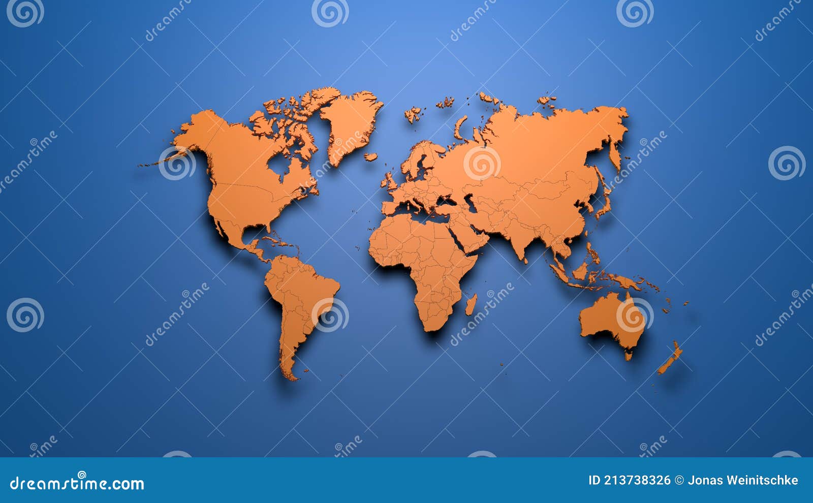 Orange World Map on Blue Background Stock Illustration - Illustration ...