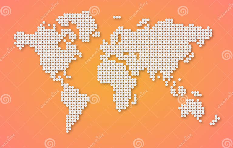 Orange World Map Made of Pixels Isolated Vector Illustration Stock ...