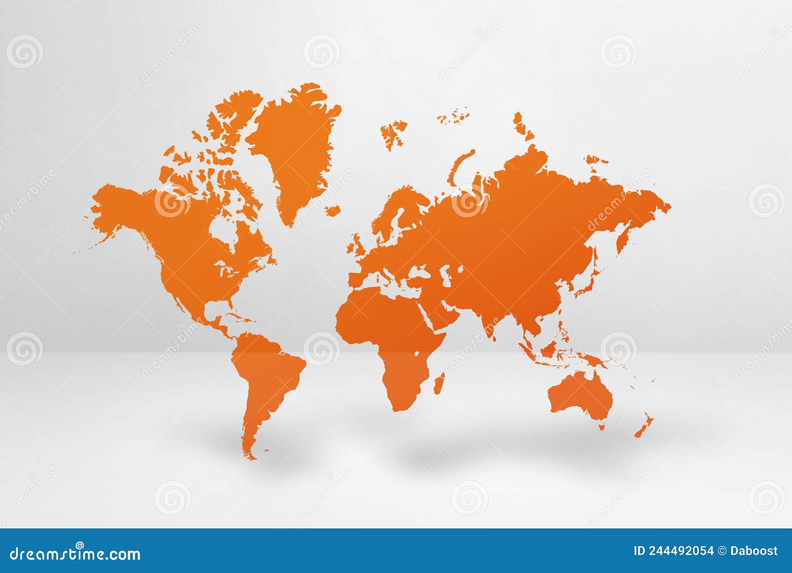 Orange World Map on White Wall Background. 3D Illustration Stock ...
