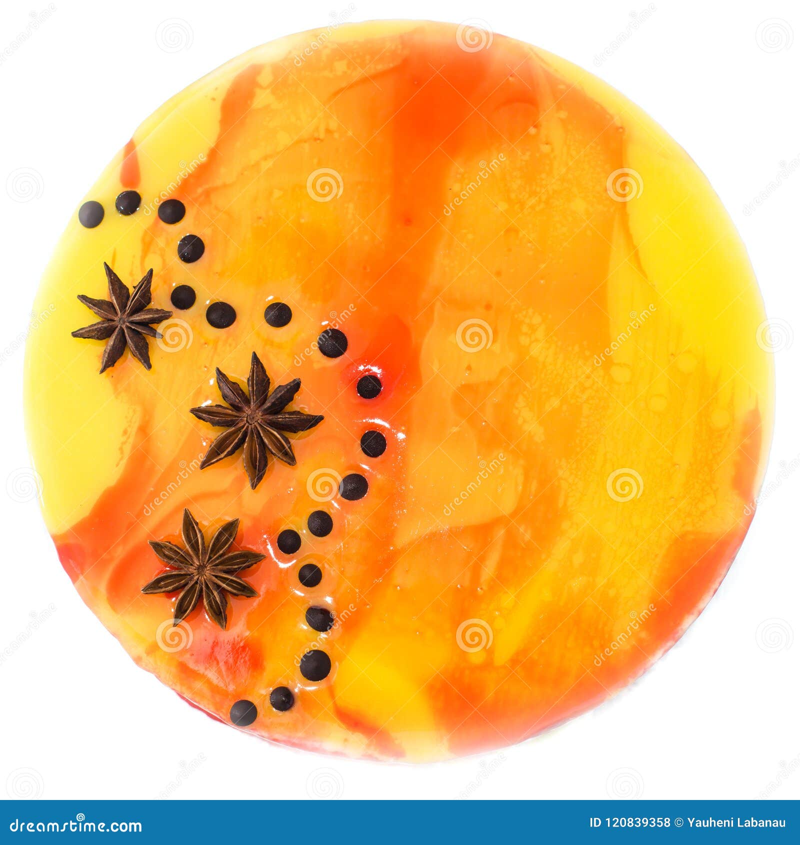 Orange Yellow Cake with Abstract Pattern Isolated Stock Photo - Image ...