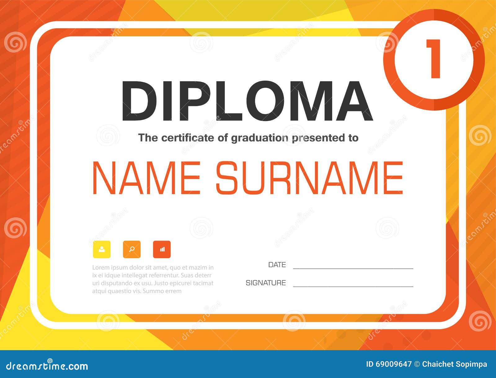 Orange Yellow A4 Diploma Certificate Background Template Layout Design ...