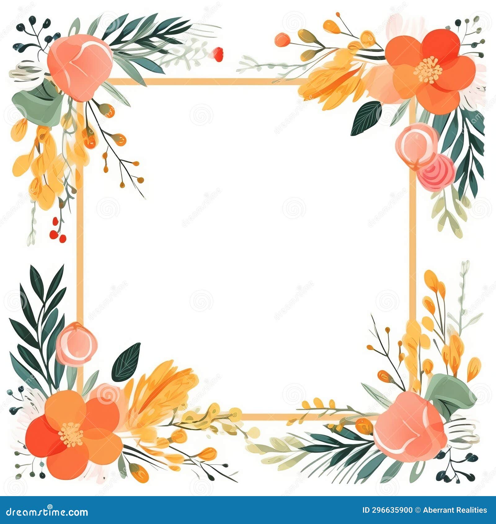 An Orange and Yellow Floral Frame on a White Background Stock ...