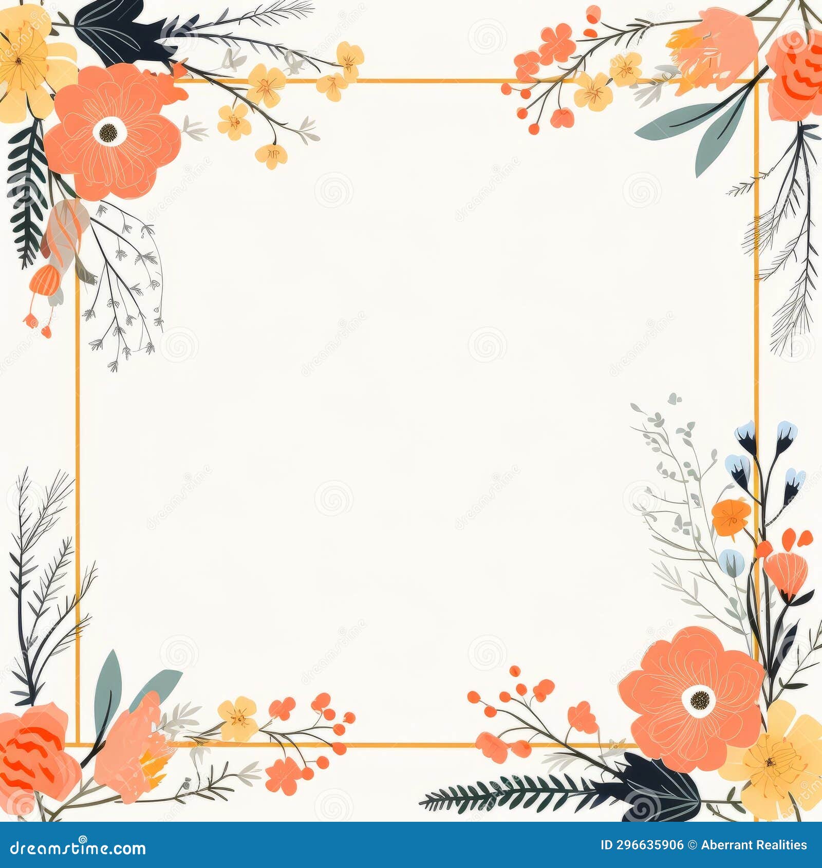 An Orange and Yellow Floral Frame on a White Background Stock ...