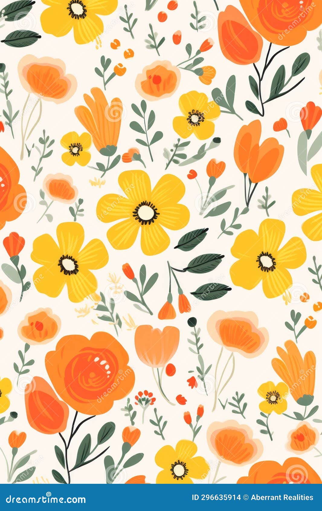 An Orange and Yellow Floral Pattern on a White Background Stock ...