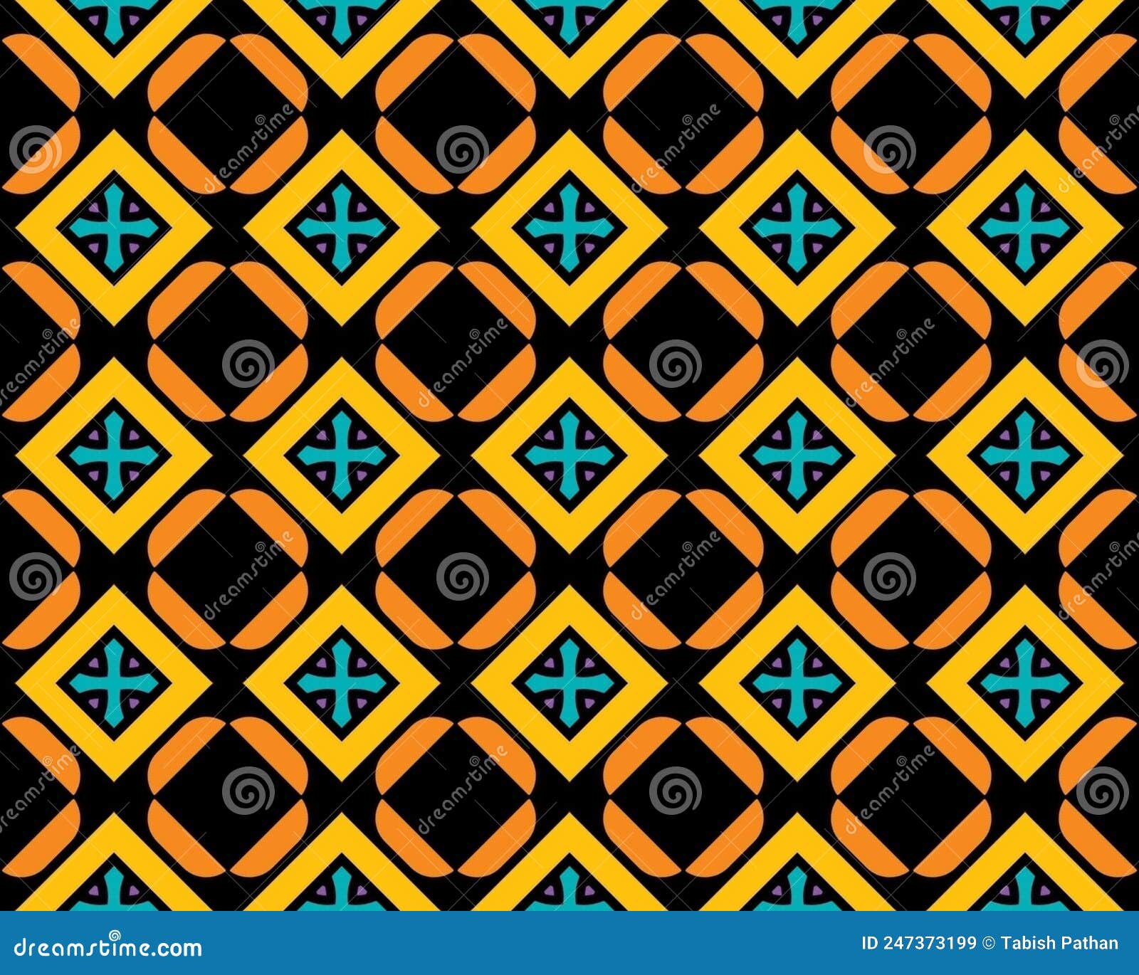 Orange-yellow Geometric Square Pattern on a Black Background Stock ...