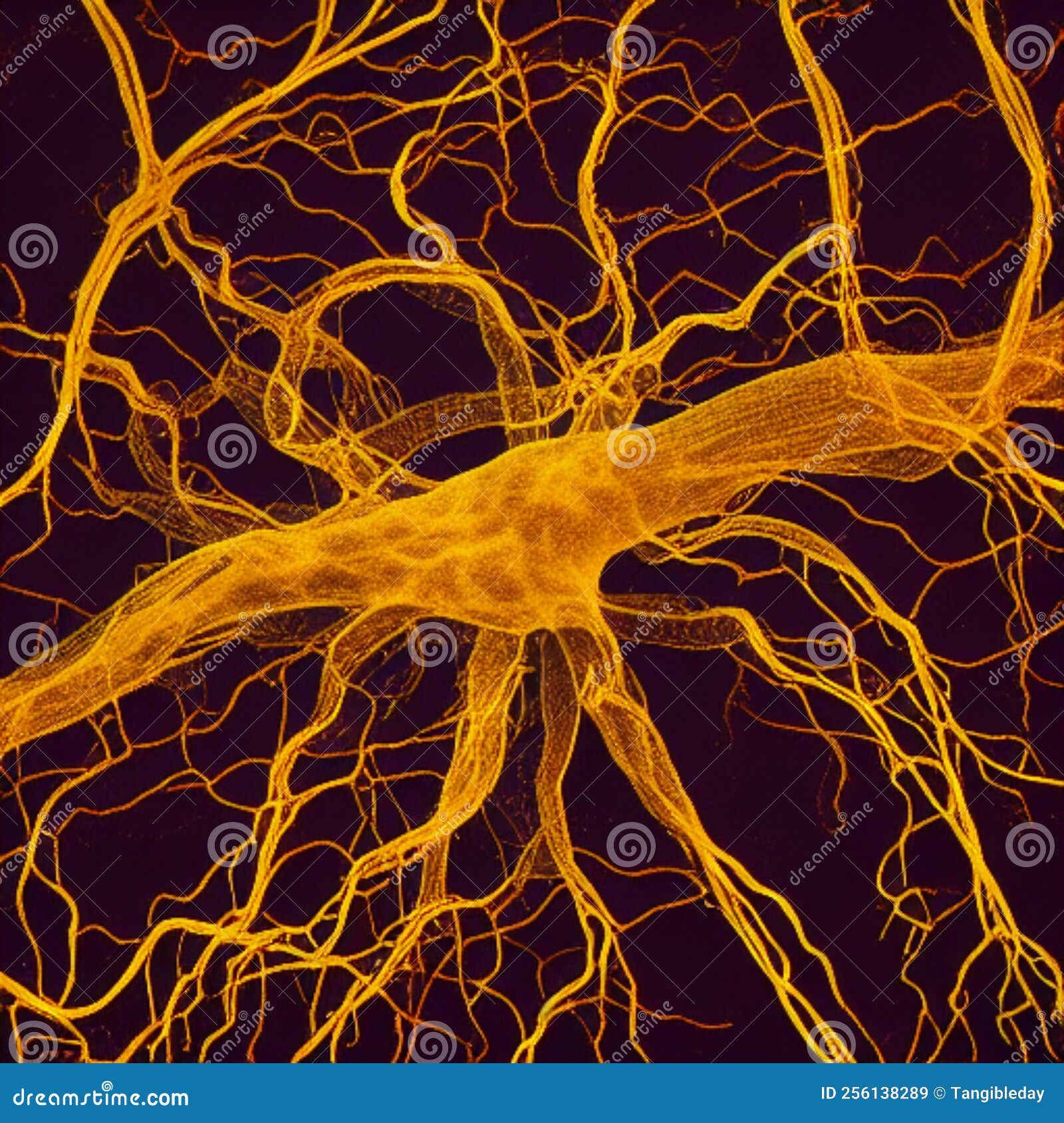 Electrified Neuron With Tendril Branches On Cool Blue Background ...
