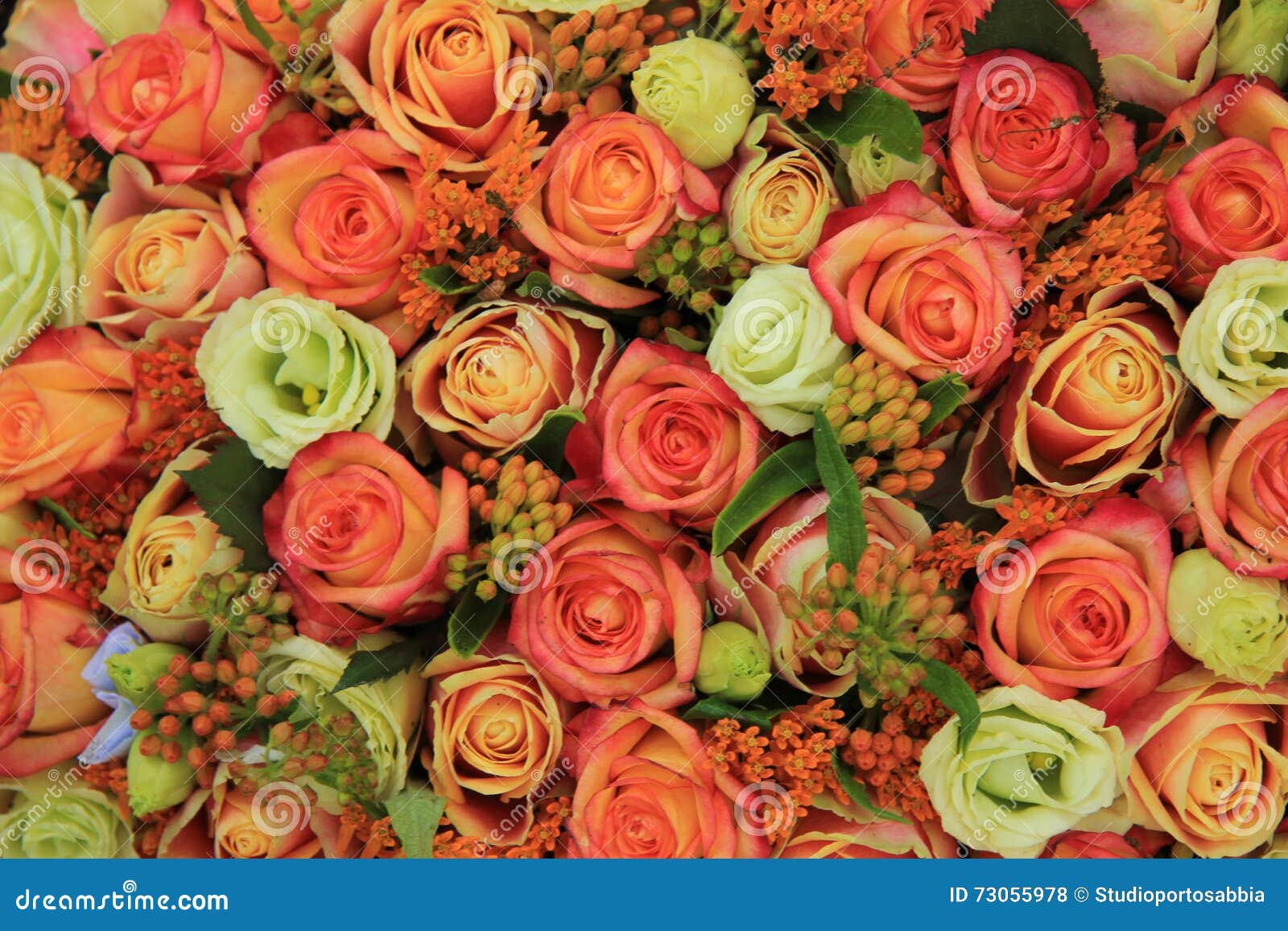 Orange and Yellow Roses in a Bridal Bouquet Stock Photo - Image of ...