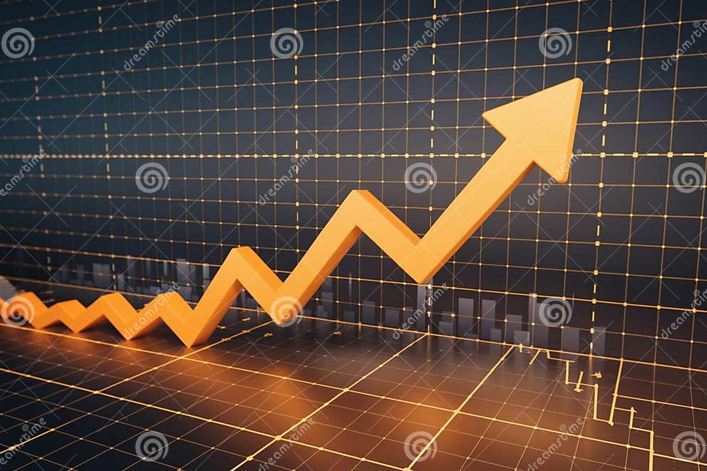Orange Zigzag Arrow Rises on Grid, Indicating a Rise in Value Stock ...