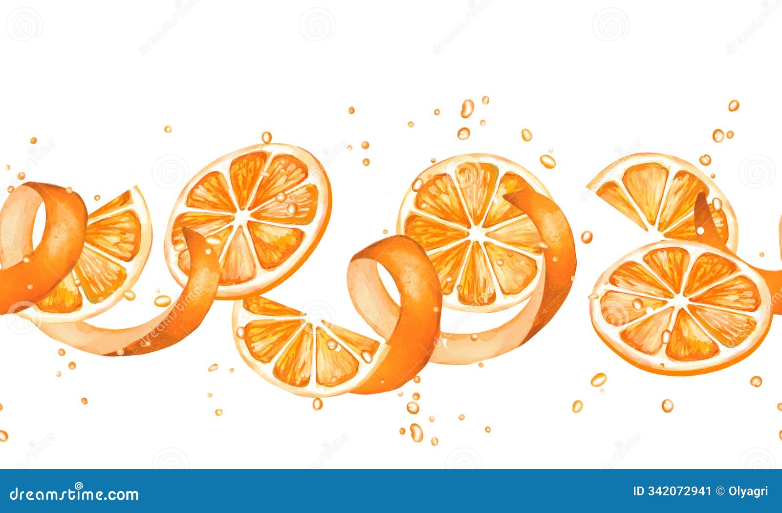 Oranges Background with Juice Drops. Fruit Seamless Border. Stock Image ...