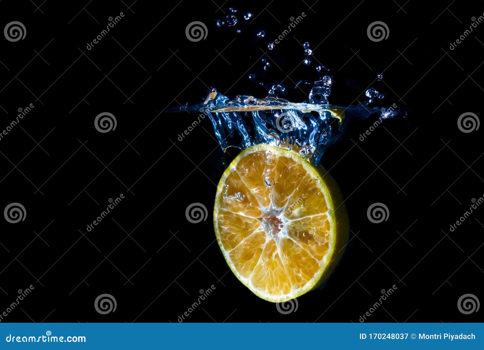 Oranges Fall into the Water until the Sponge Splits Beautifully Stock ...