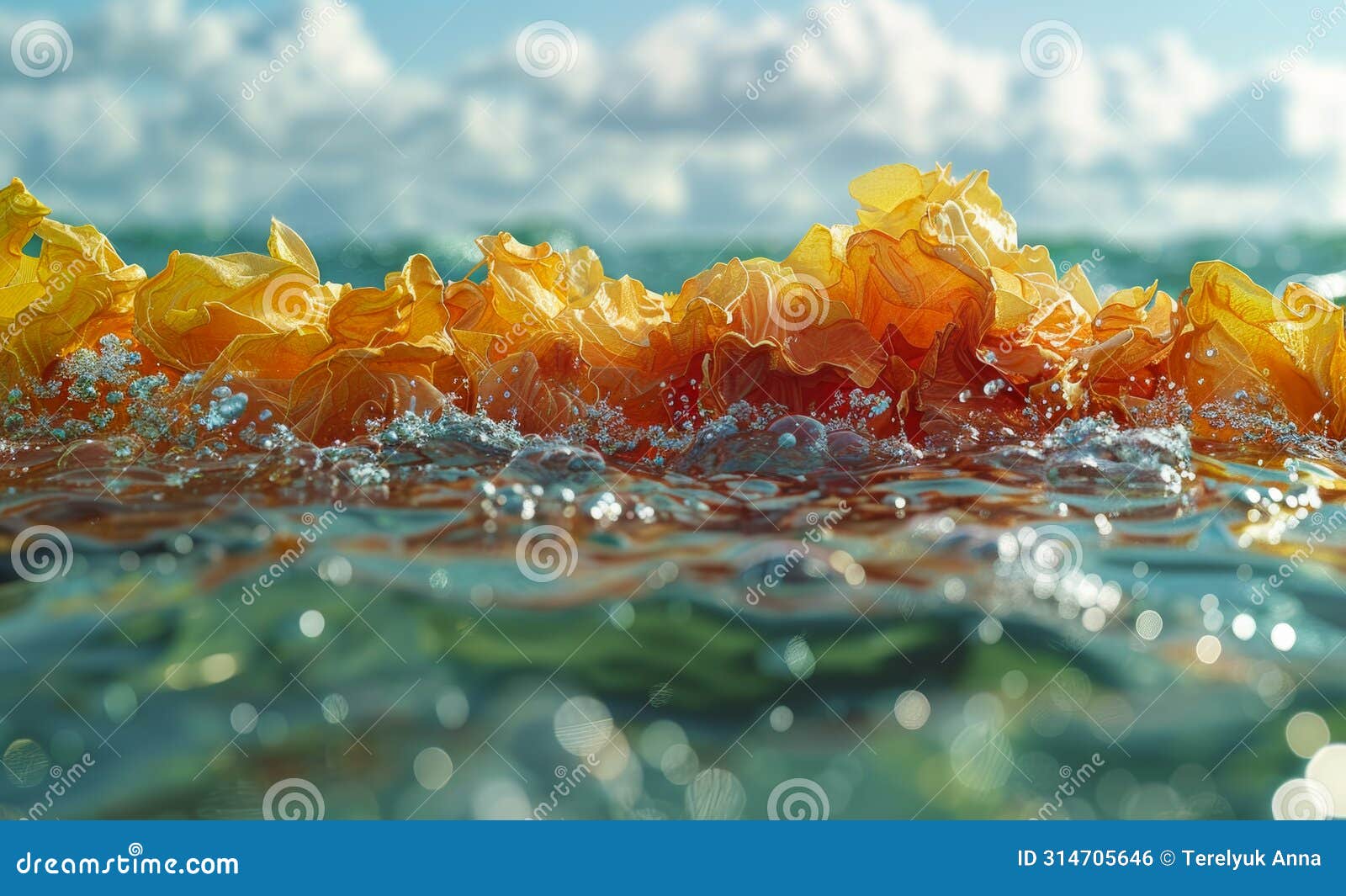Oranges Float on the Waves of the Sea. Plastic Pollution in Water Stock ...