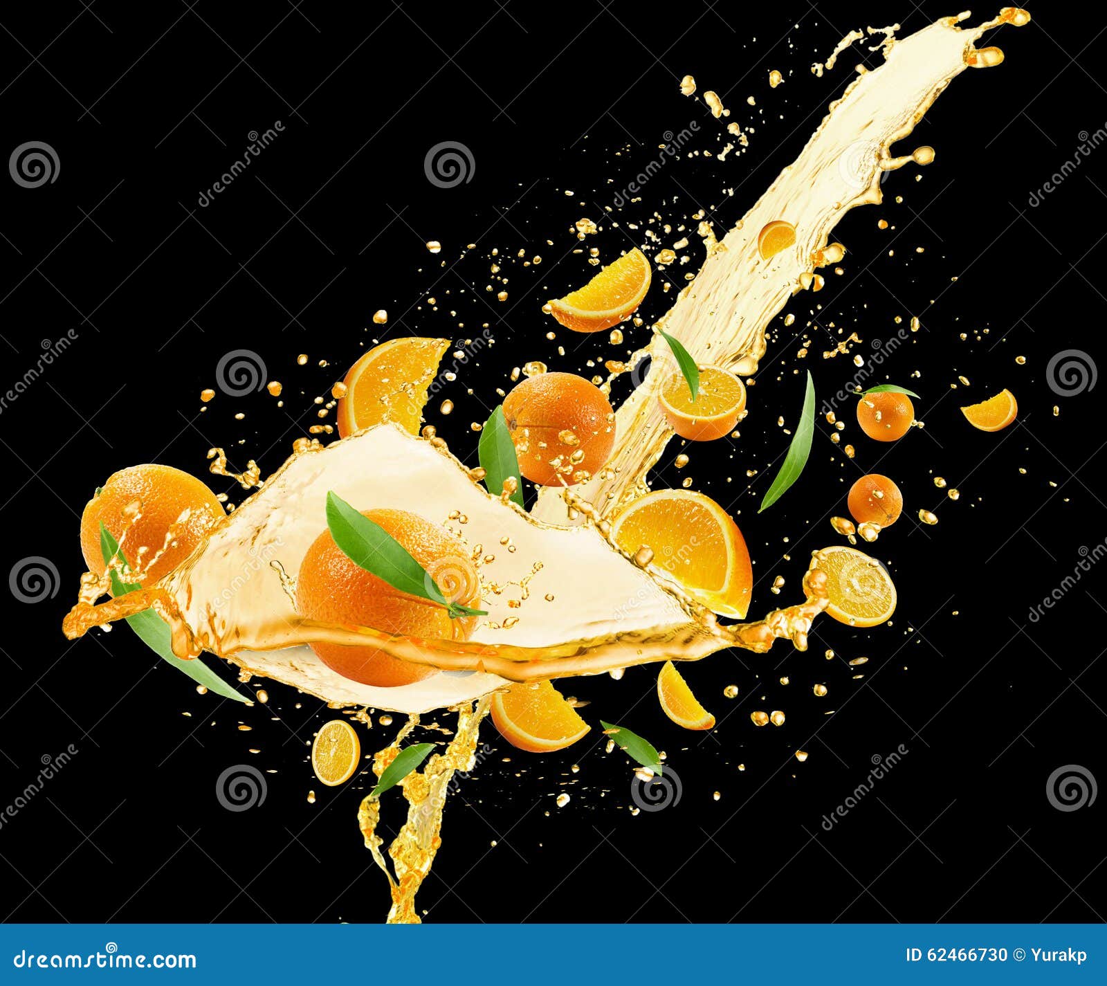 Oranges with Juice Splash on the Black Background Stock Illustration ...
