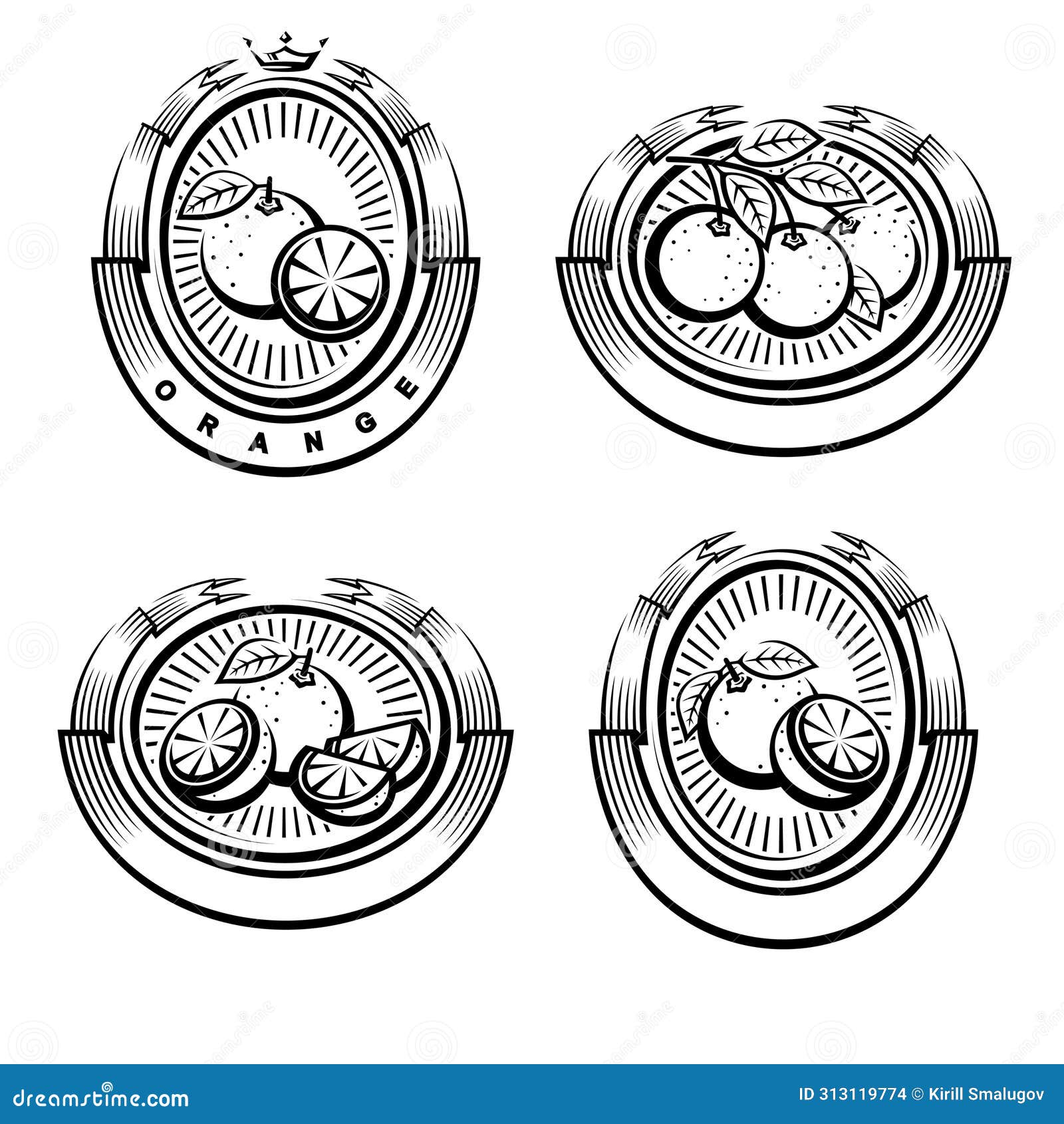 Oranges Label and Icon Set. Collection Icons Oranges Stock Vector ...