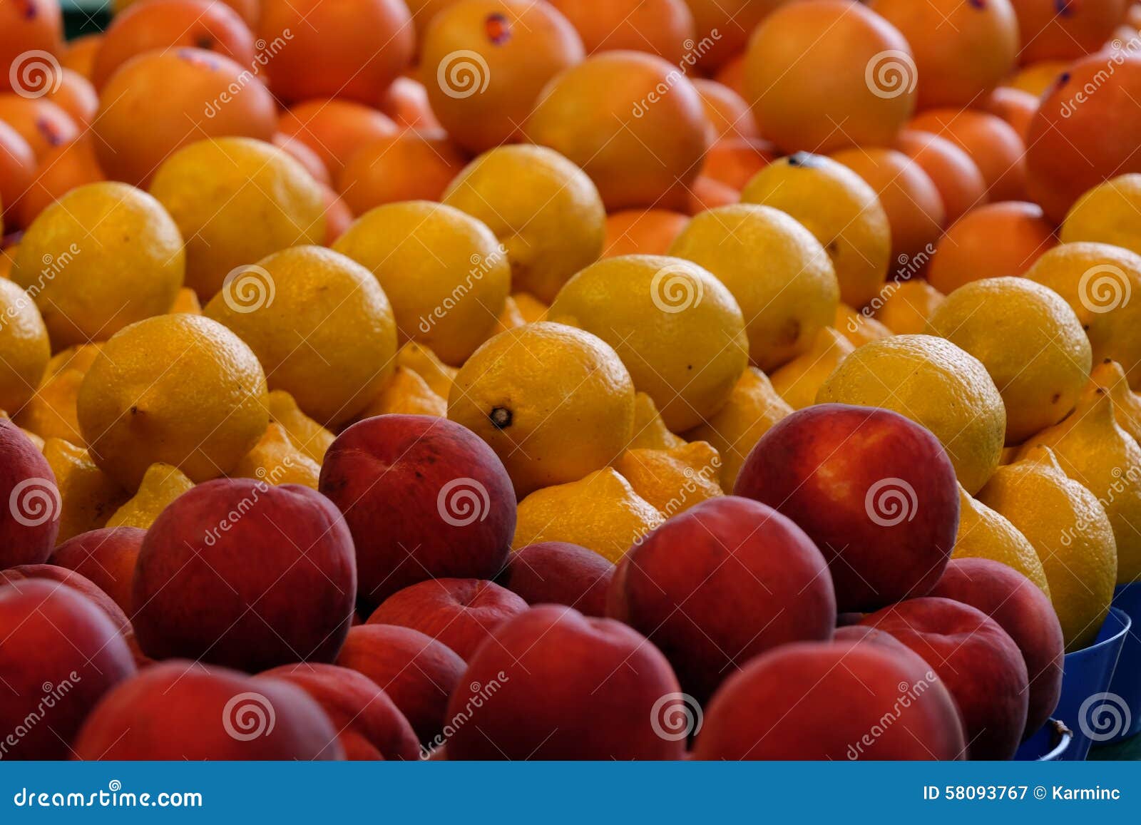 Oranges, Lemons and Peaches at Market Stock Image - Image of citrus ...