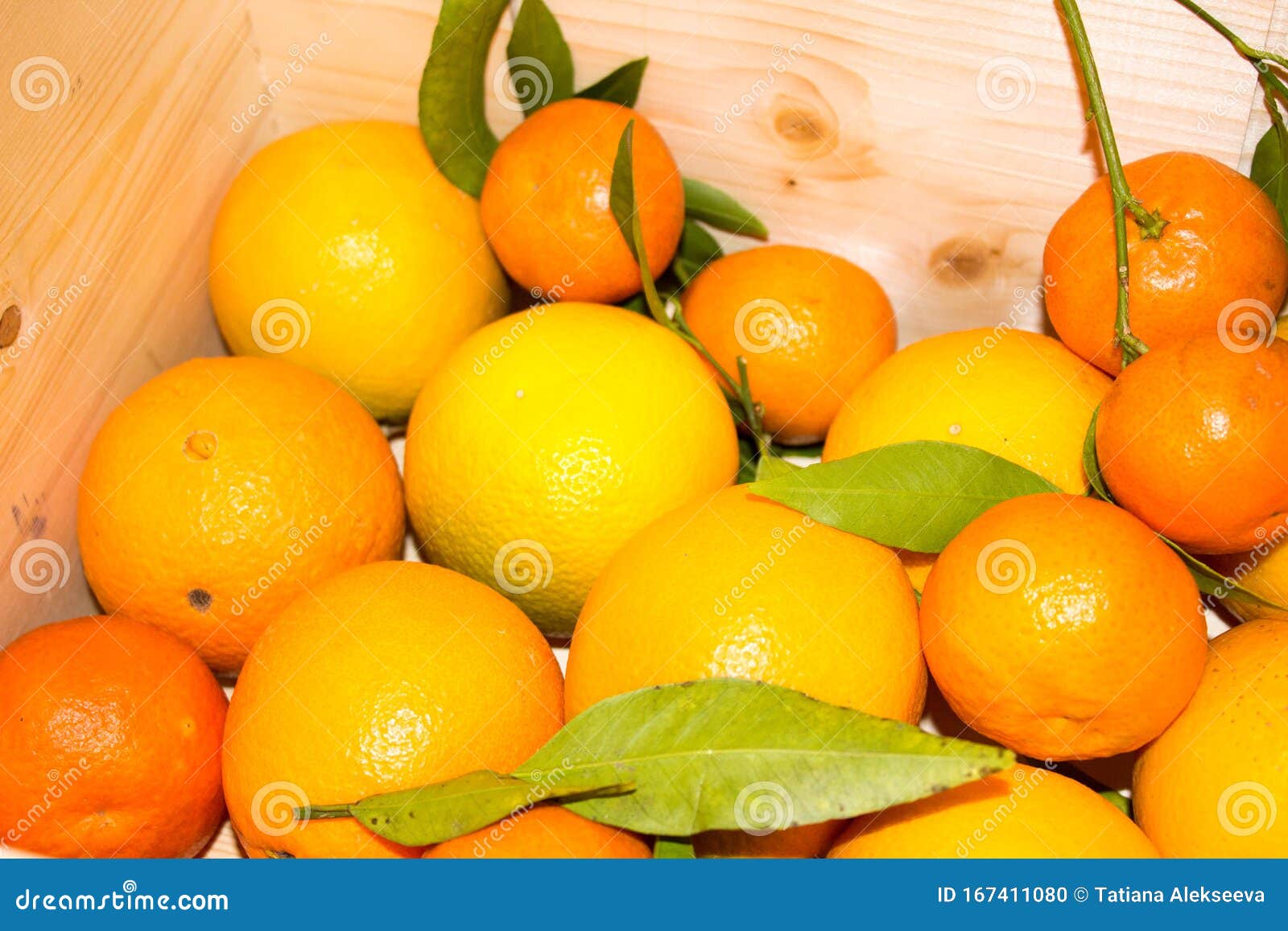 Oranges and Mandarin Inside of Wooden Box Stock Photo - Image of ...