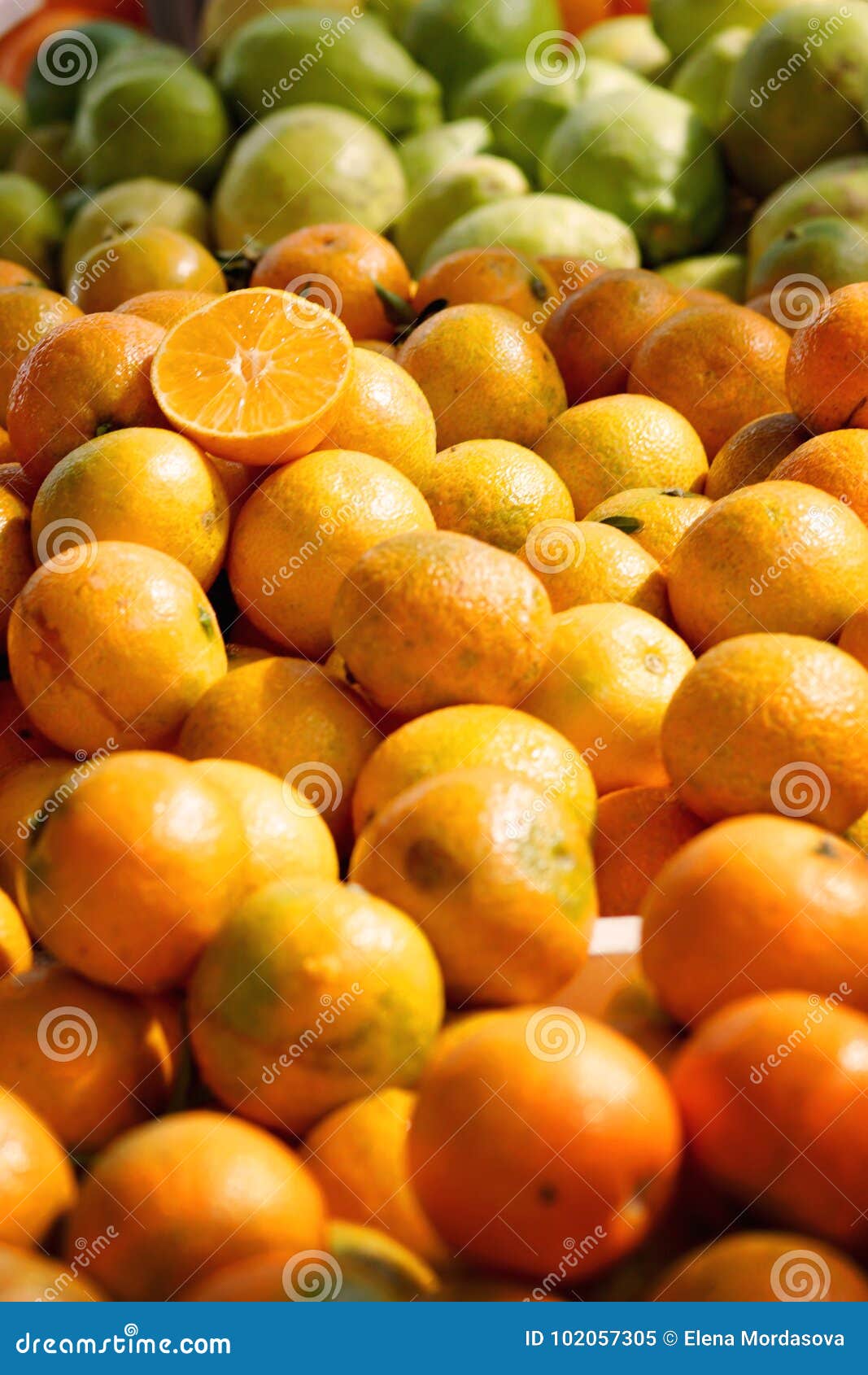 Oranges are Poured on the Counter in the Market Stock Image - Image of ...