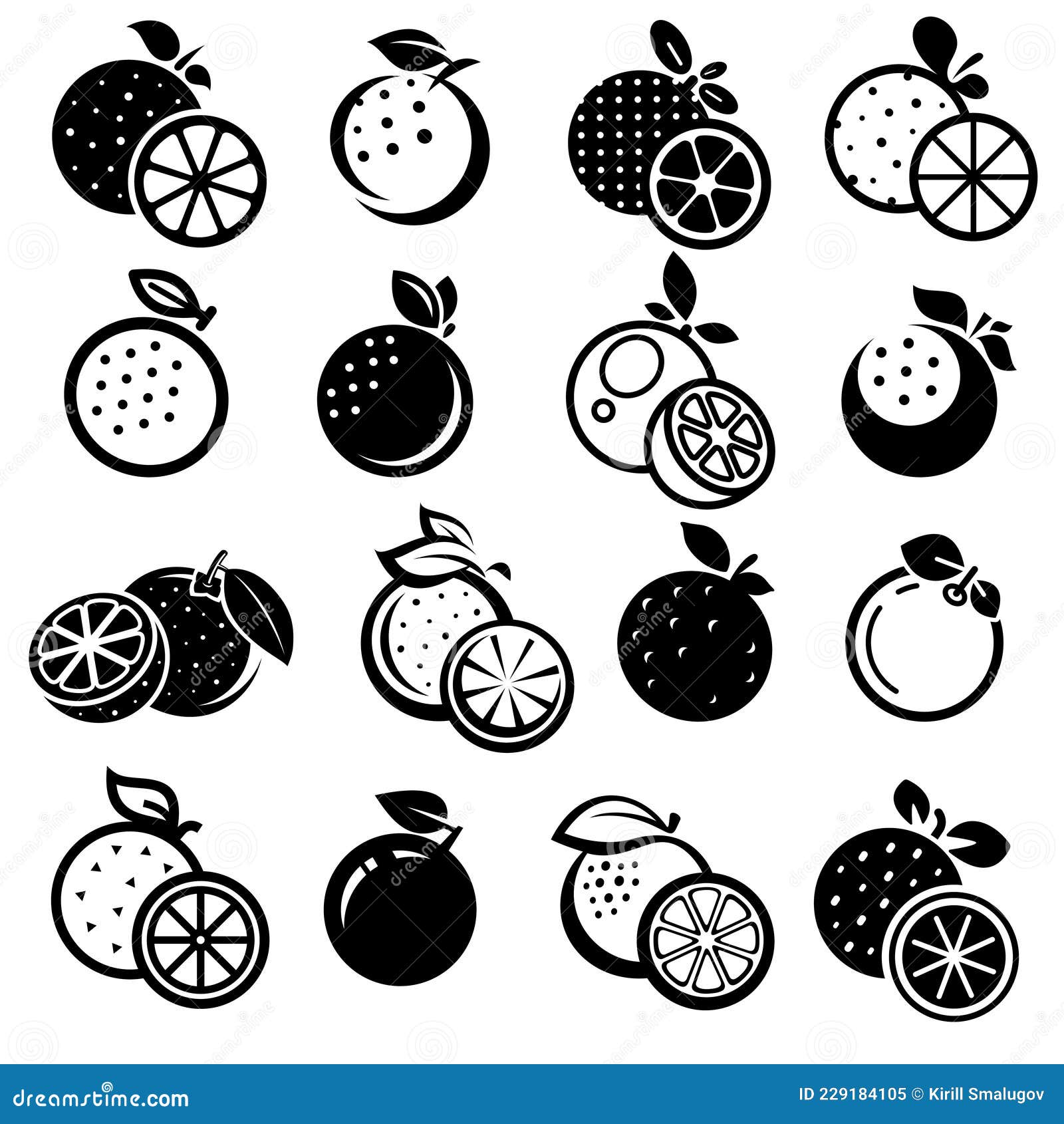 Oranges Set. Collection Icons Orange Stock Vector - Illustration of ...